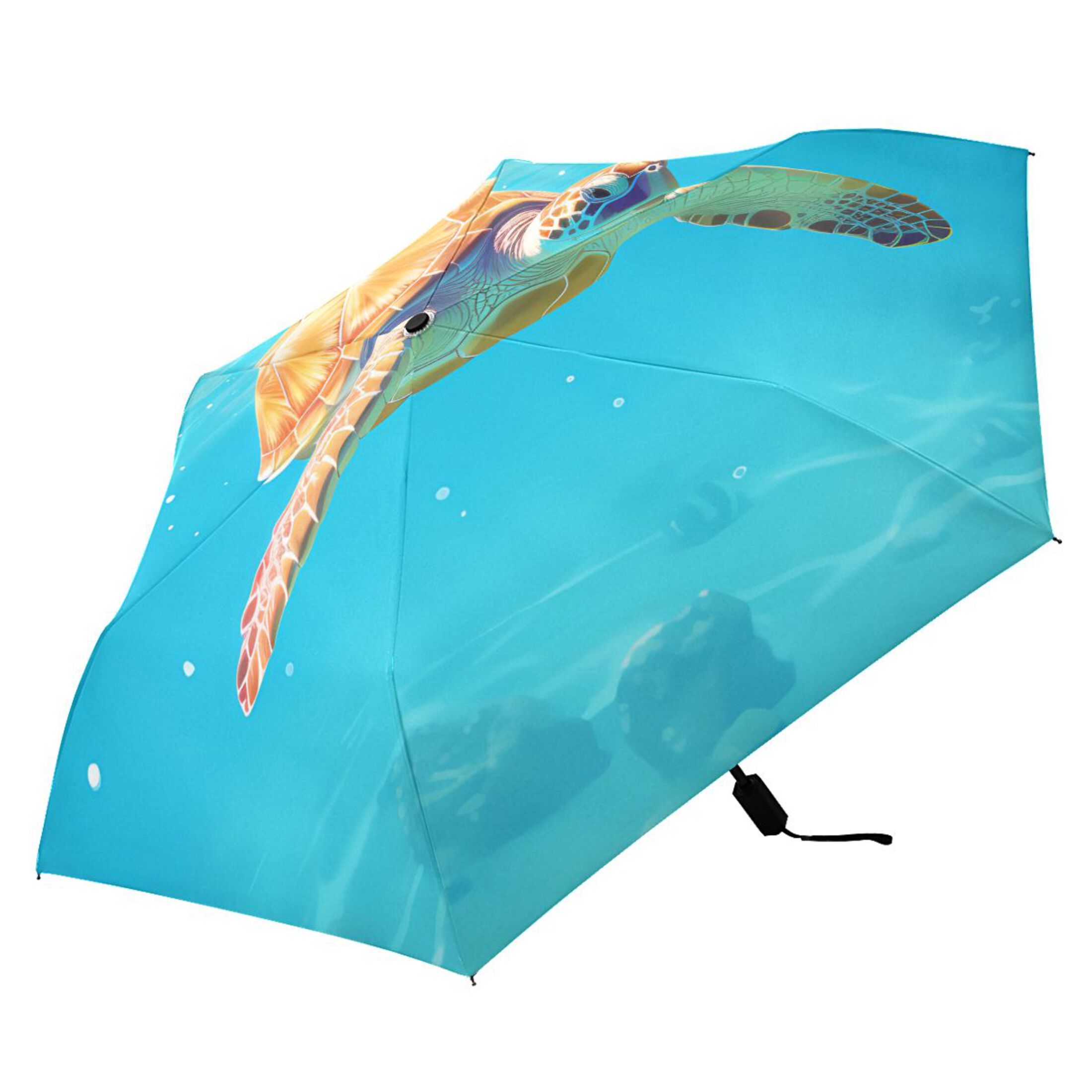 Sea Turtle in Sea View Compact Folding Umbrella for Rain Windproof ...