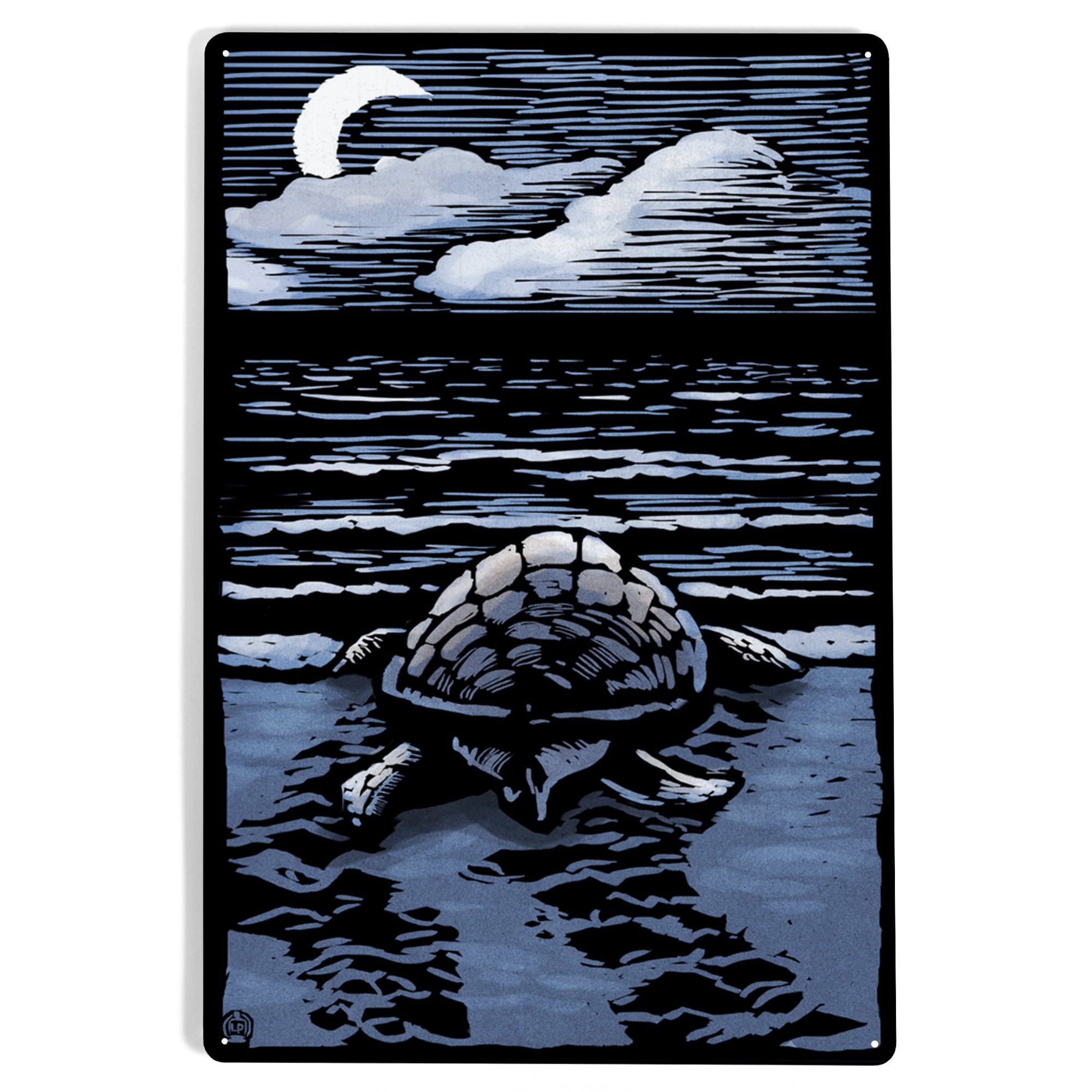 Sea Turtle on Beach, Scratchboard (12x18 Aluminum Art, Indoor Outdoor ...