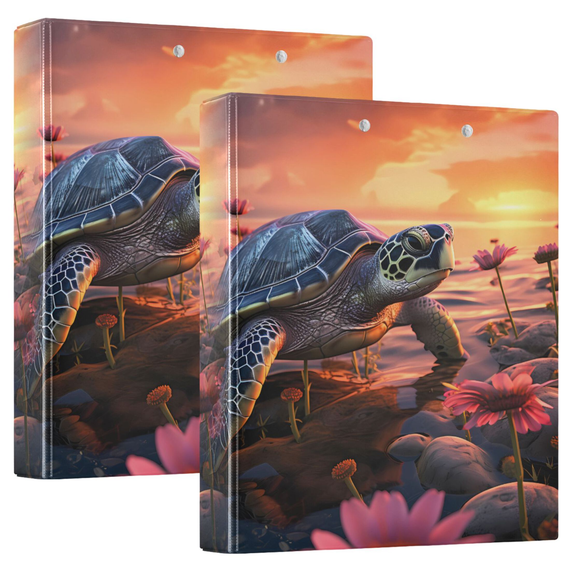 Sea Turtle on Beach Sunset Hardcover 3 Ring Binder 1.5 inch Round Rings ...