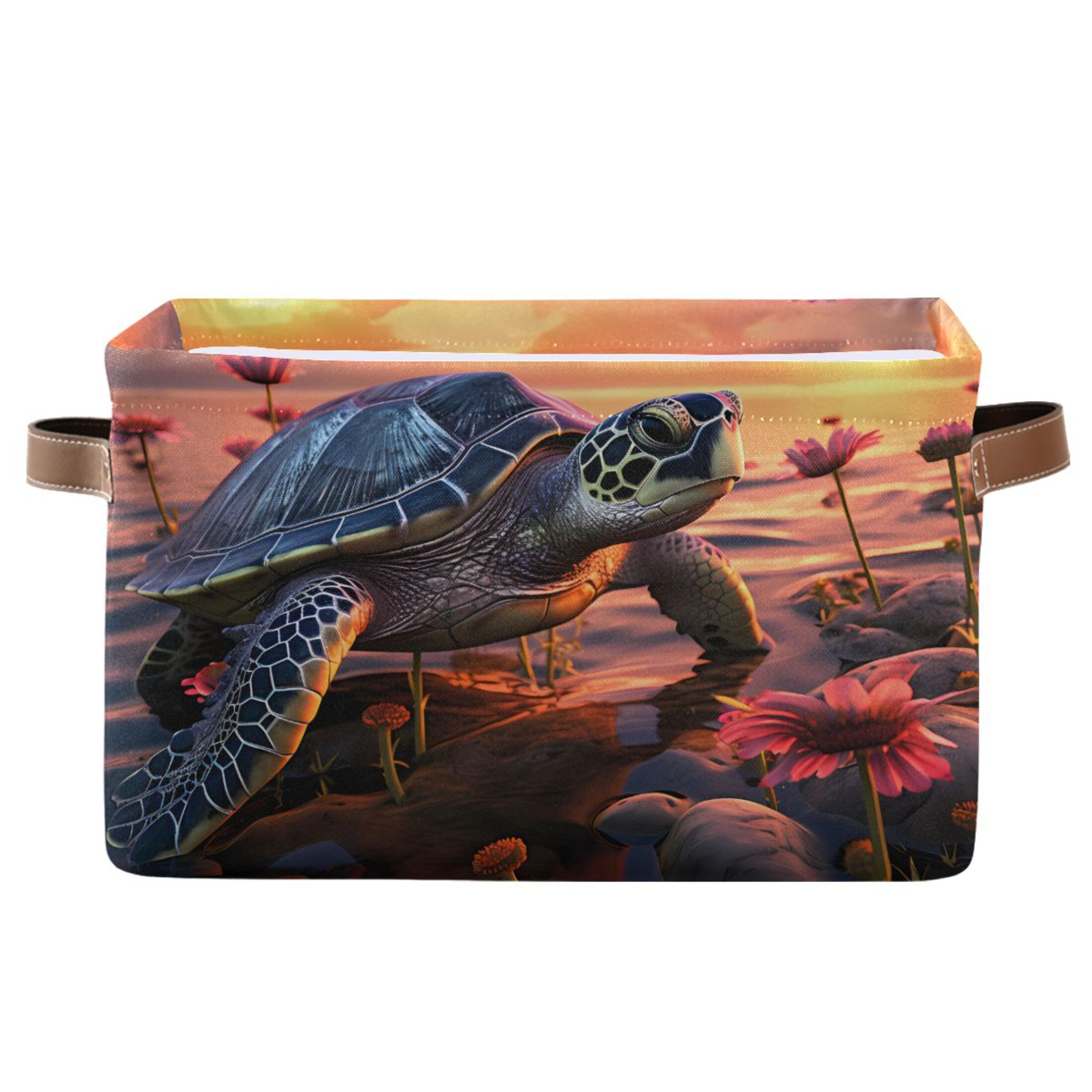 Sea Turtle on Beach Sunset Storage Basket Large Bin Laundry Boxes Toys ...