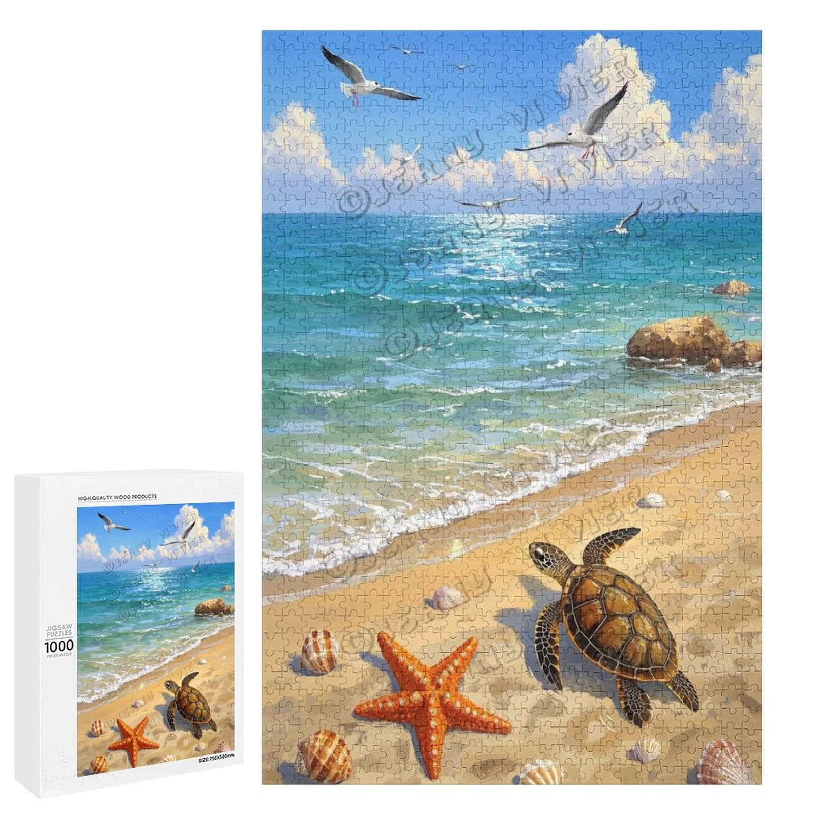 Sea Turtle on The Beach 1000 Piece Wooden Puzzle, Nature-Themed Jigsaw ...