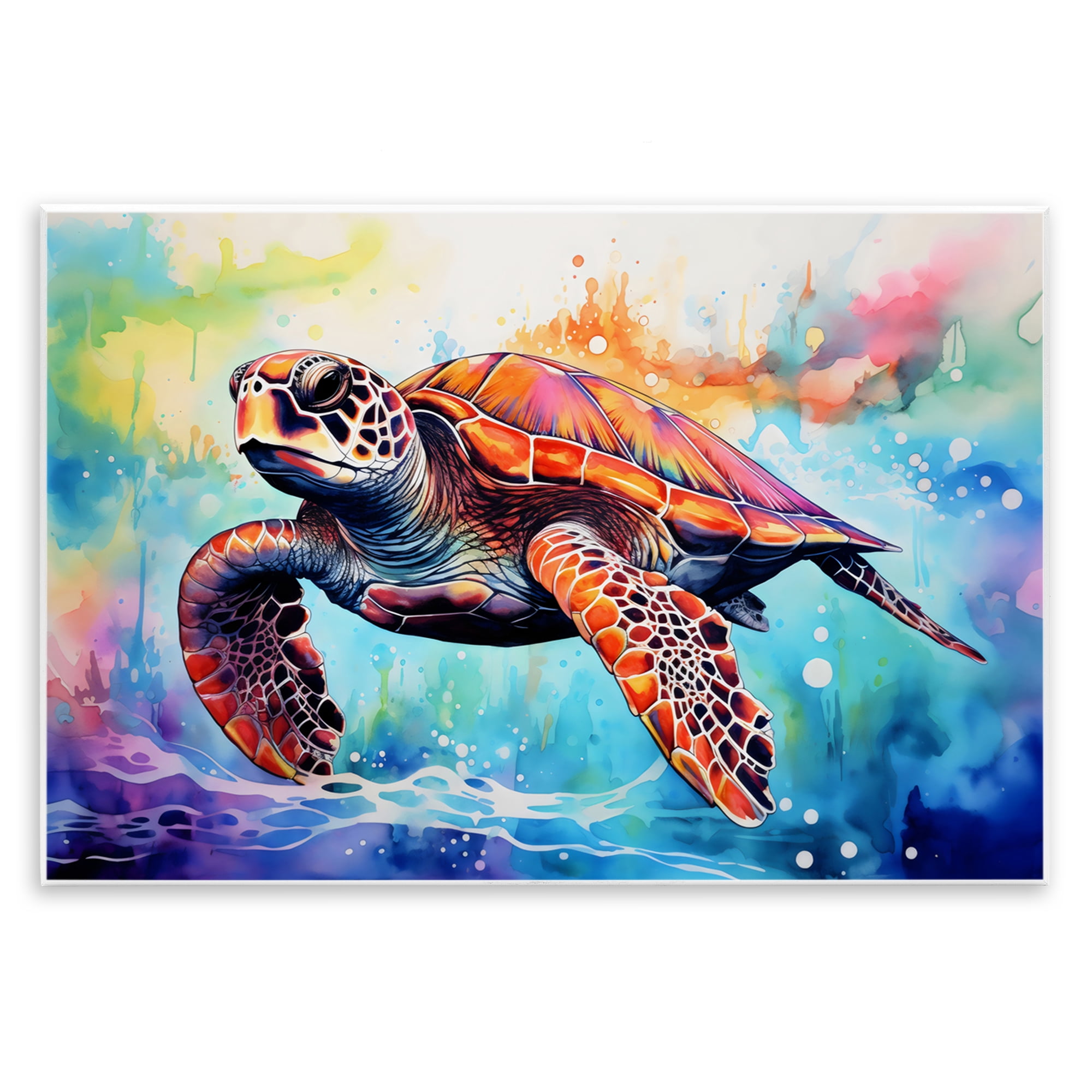 Stupell Industries Sea Turtle over Watercolor Splash Wall Plaque Art ...