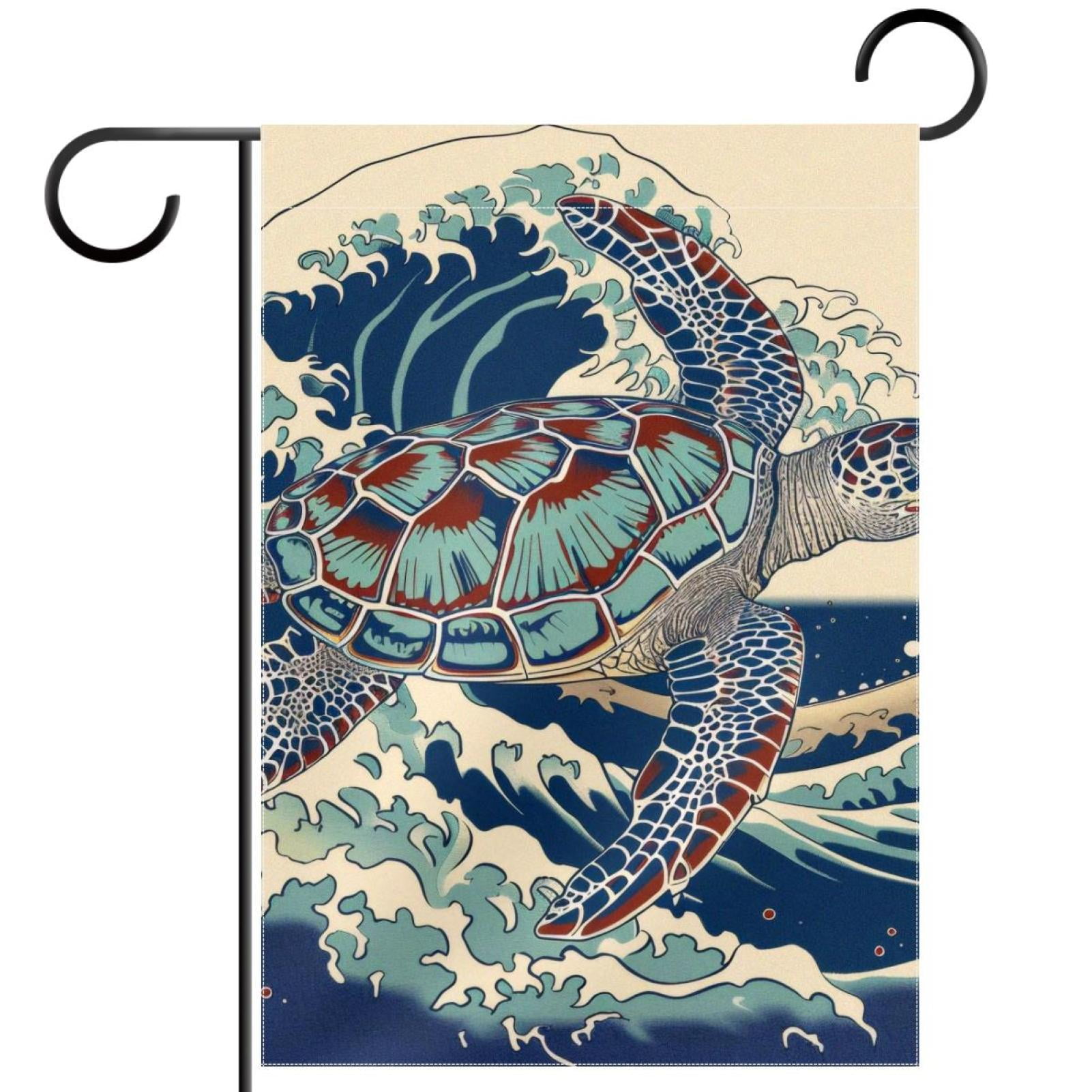 Sea Turtle wiht Ocean Wave Garden Flag Double Sided House Flag for ...