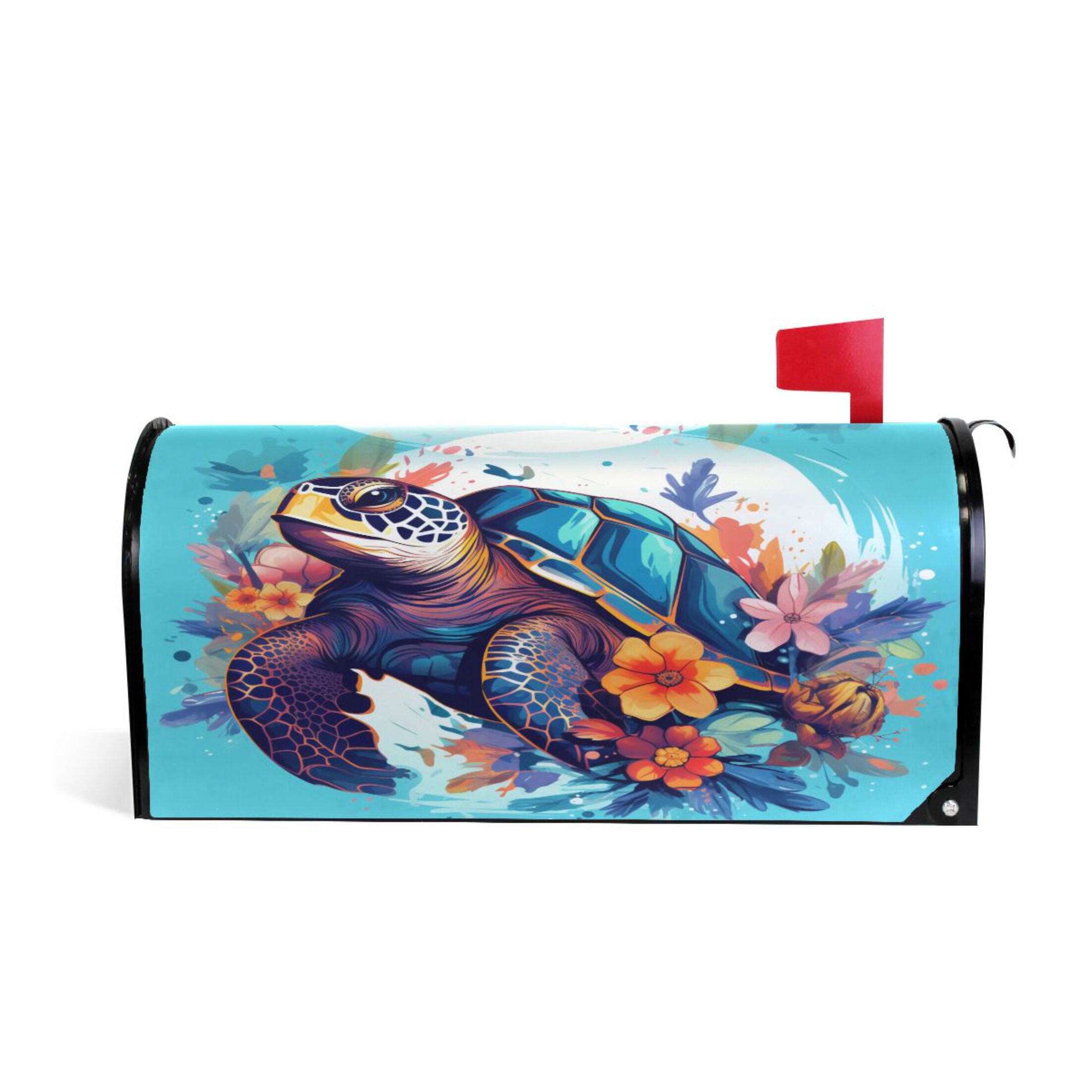 Sea Turtle with Floral Magnetic Mailbox Covers Post Box Wraps Garden ...