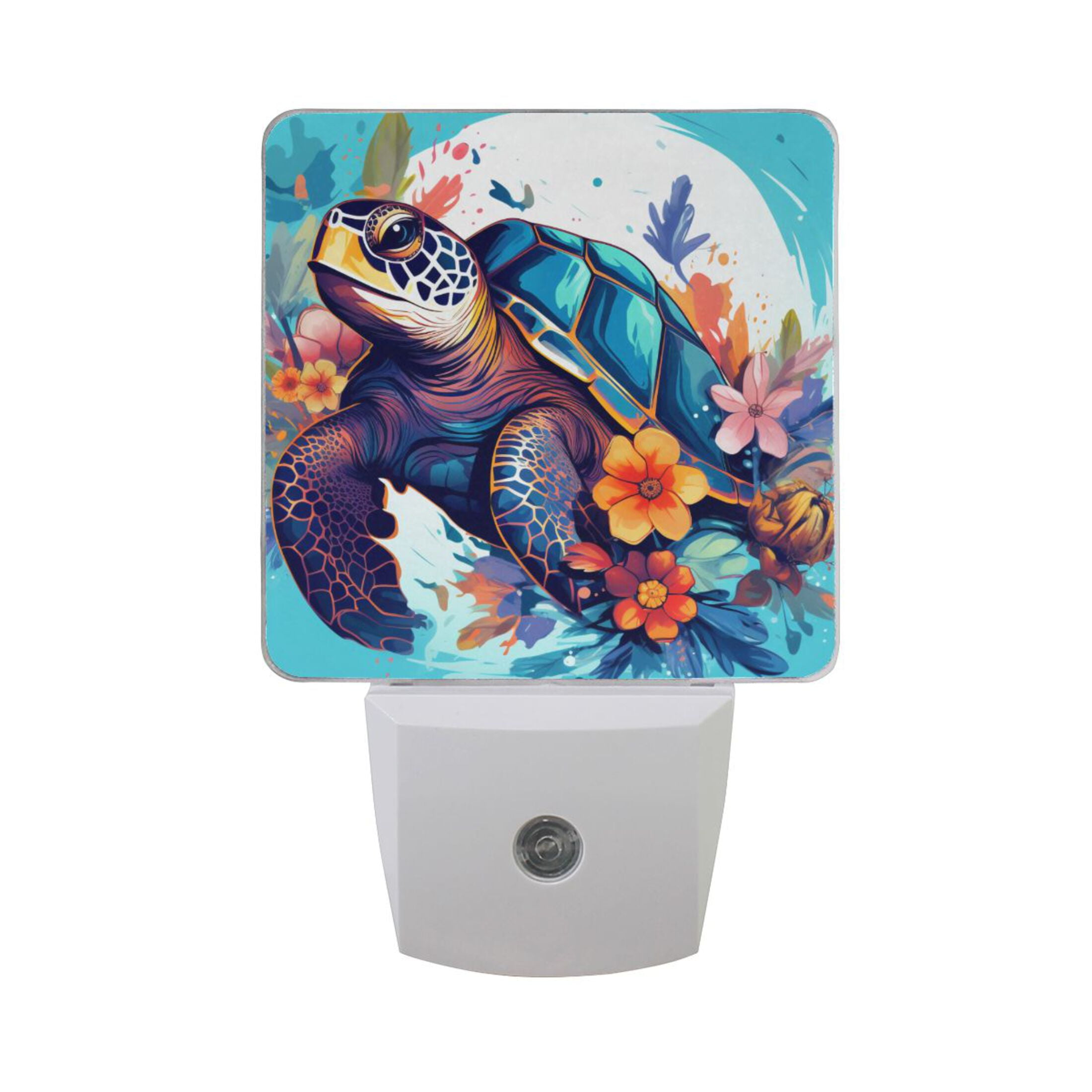 Sea Turtle with Floral Night Light LED Dusk to Dawn Auto Sensor Night ...