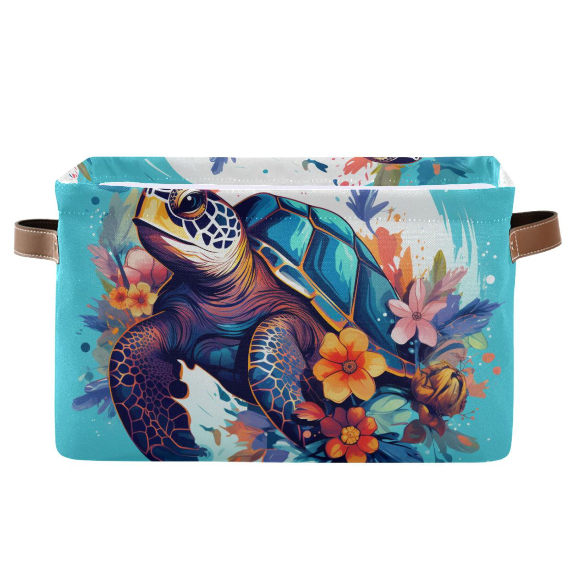 Sea Turtle with Floral Storage Basket Large Bin Laundry Boxes Toys ...