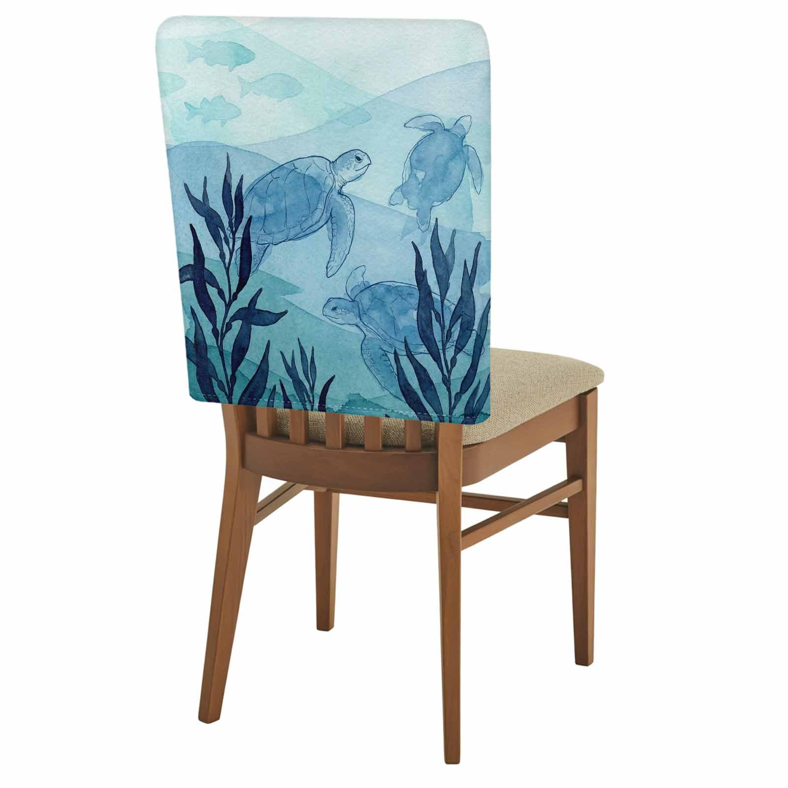 Sea Turtles Chair Back Covers Set of 4, Watercolor Gradient Blue Green ...