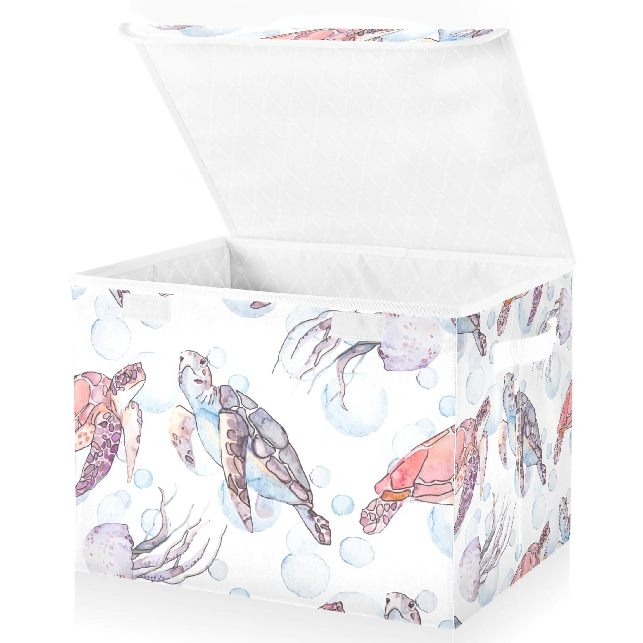 Sea Turtles Jellyfish Ocean Large Lidded Storage Bin Foldable Storage ...