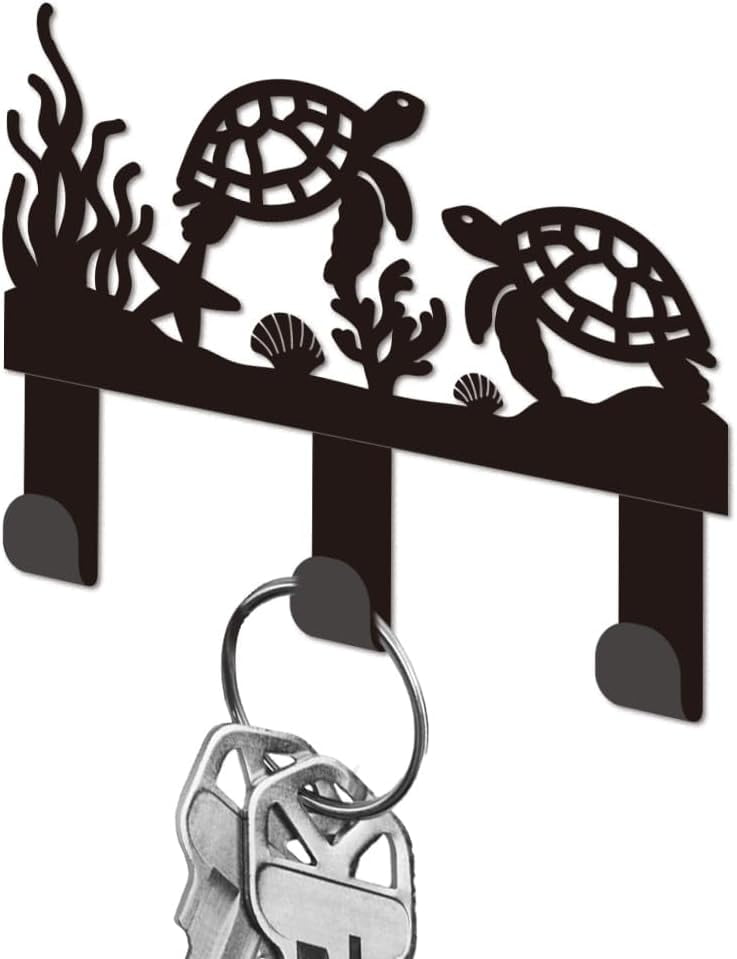 Sea Turtles Key Holder Wall Mini Black Iron Keychain Hooks Wall Mounted ...