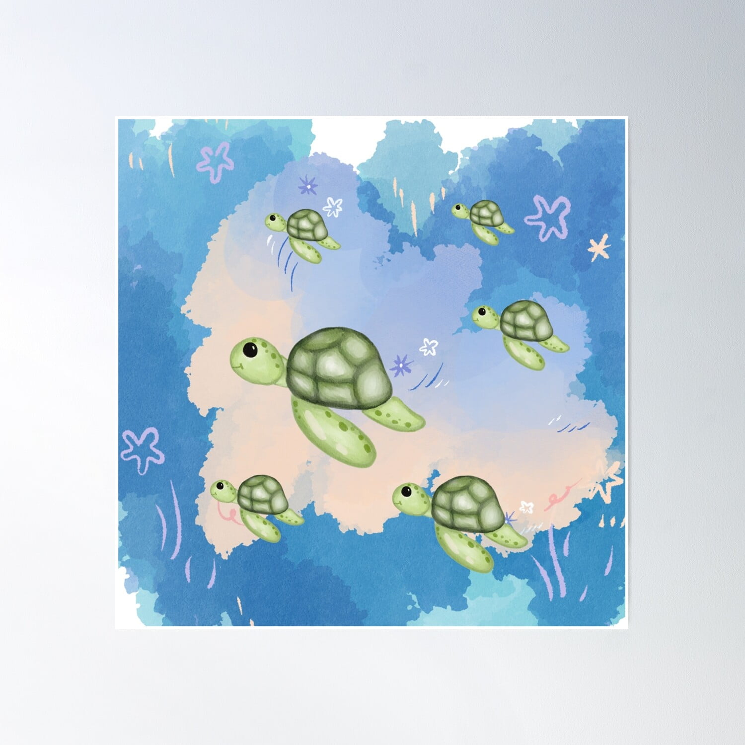 Sea Turtles Life Poster Wall Art, Modern Wall Decor, 16x16 UNFRAMED ...
