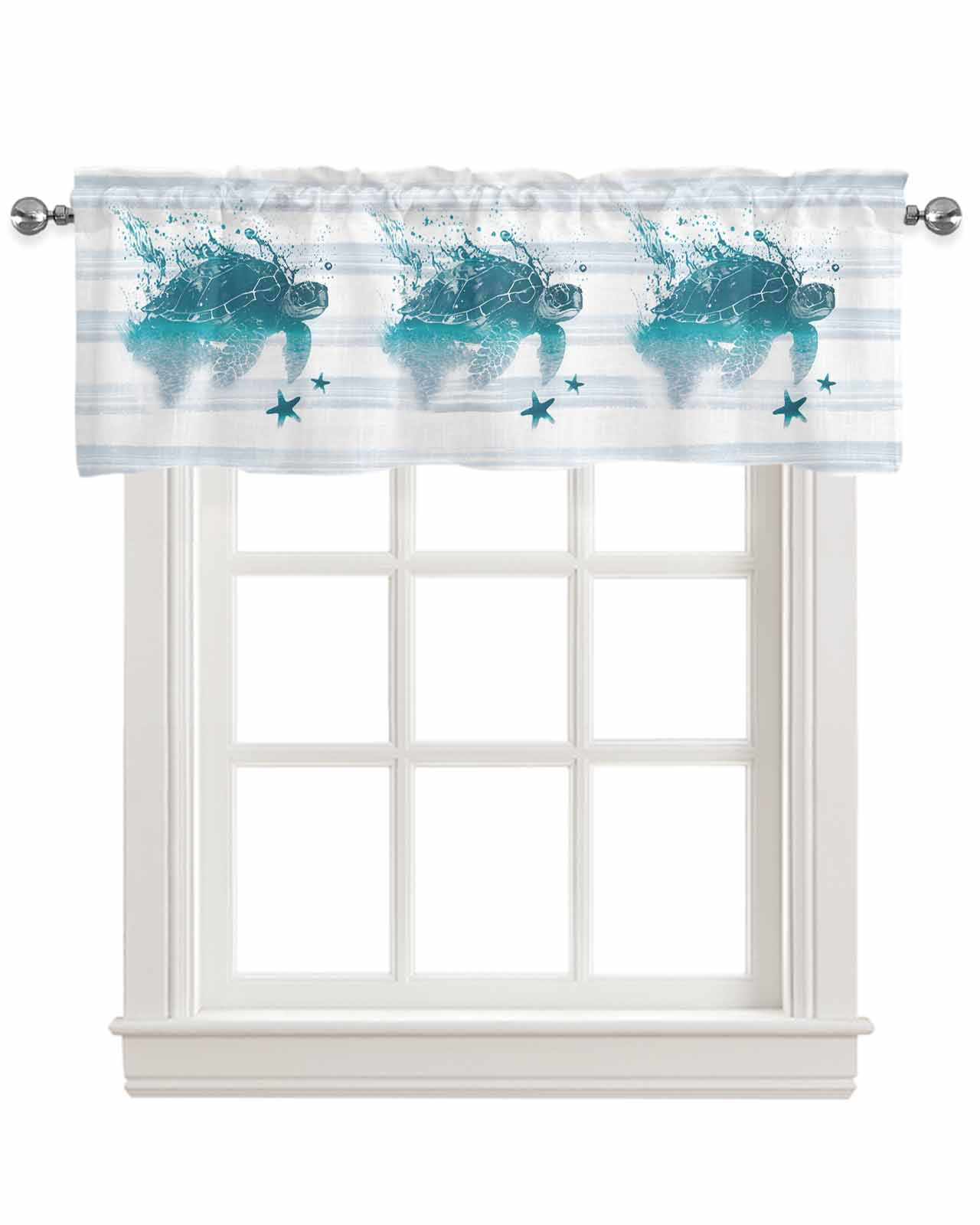 Sea Turtles Linen Curtain Valance for Bedroom/Bathroom/Kitchen/Office ...
