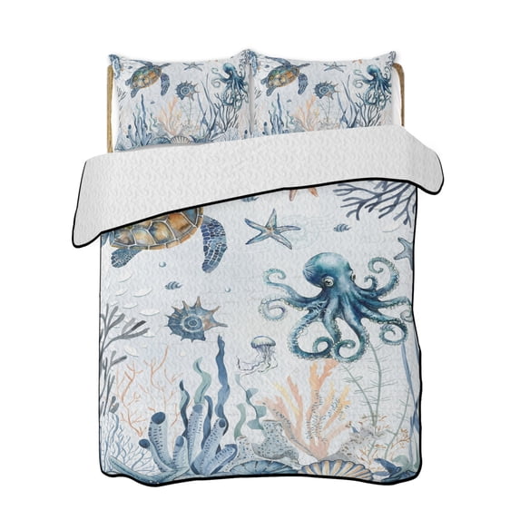 Sea Turtles Quilts Bedding Set Queen Size Marine Life Corals Shell ...