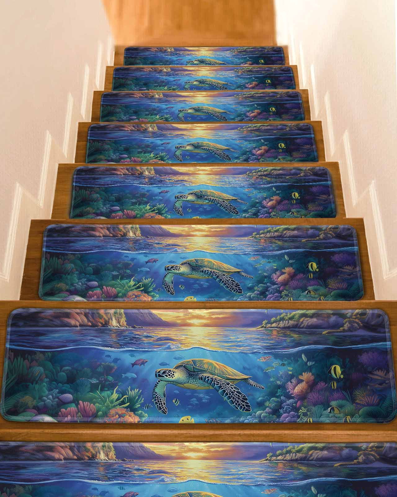 Sea Turtles Stair Treads for Wooden Steps Indoor Runner Rug Carpet ...