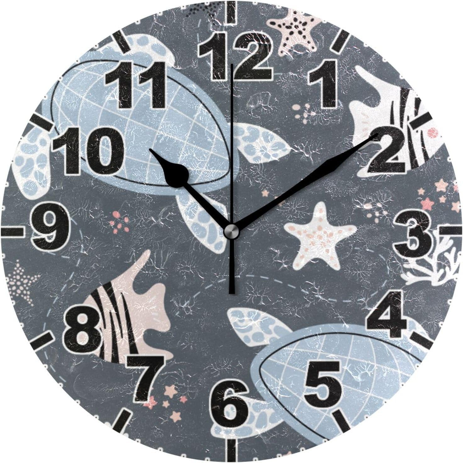 Sea Turtles Starfish Round Wall Clock, Battery Operated Silent Non ...