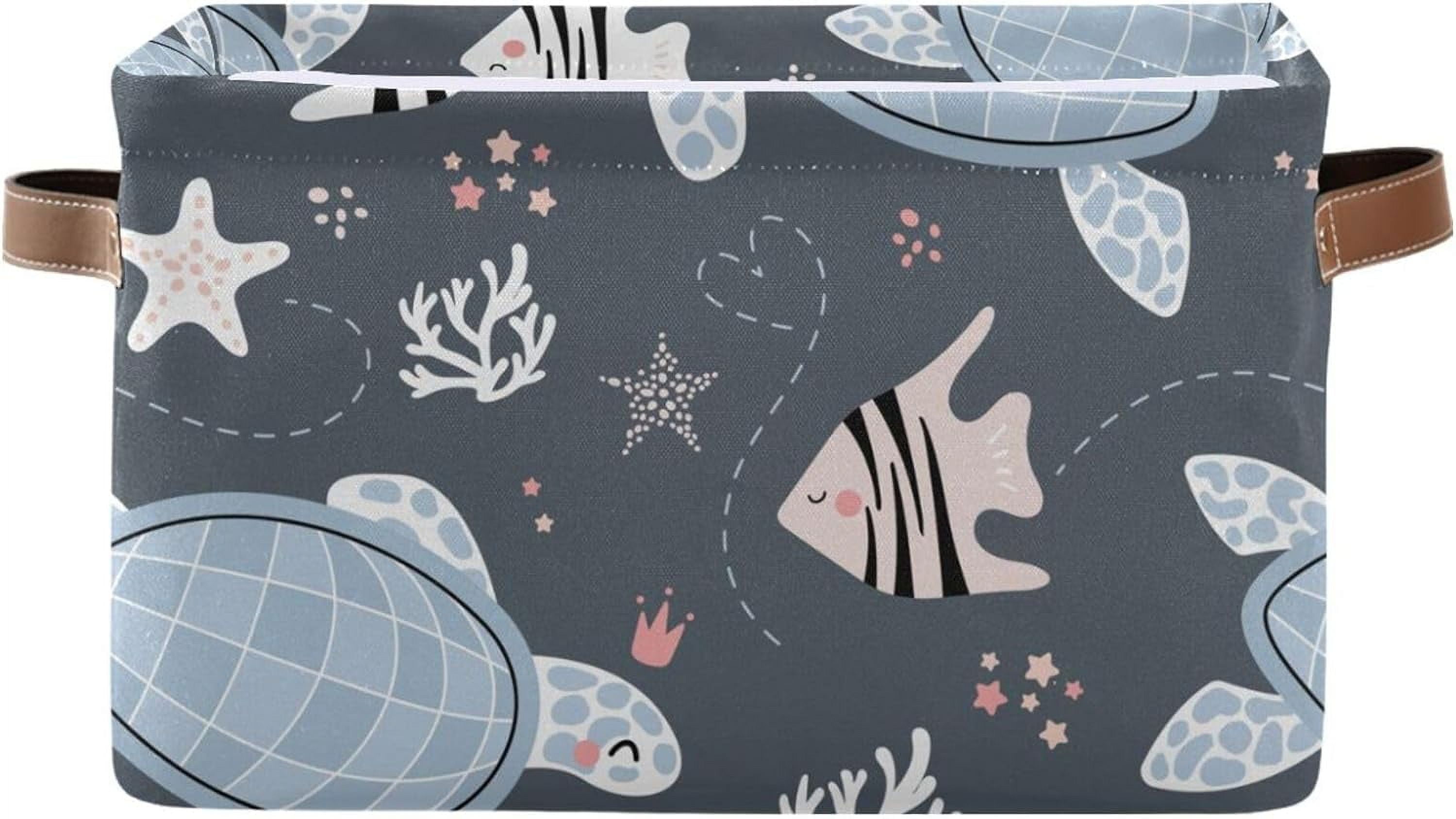 Sea Turtles Starfish Storage Basket, Durable Canvas Organizer With ...
