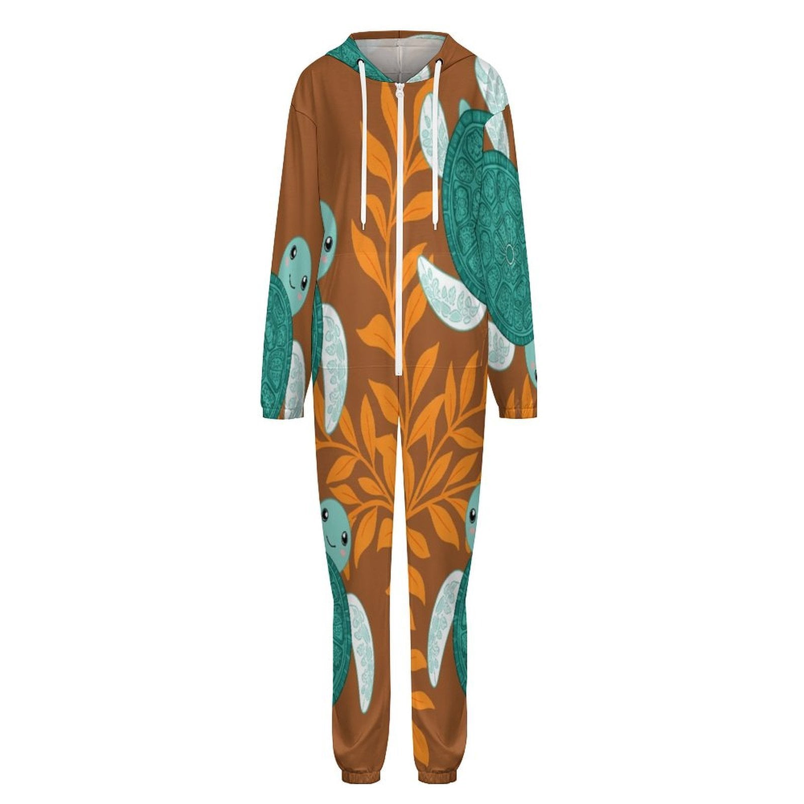 Sea Turtles Swim Leafy Brown Background Unisex Adult Onesie Pajamas ...