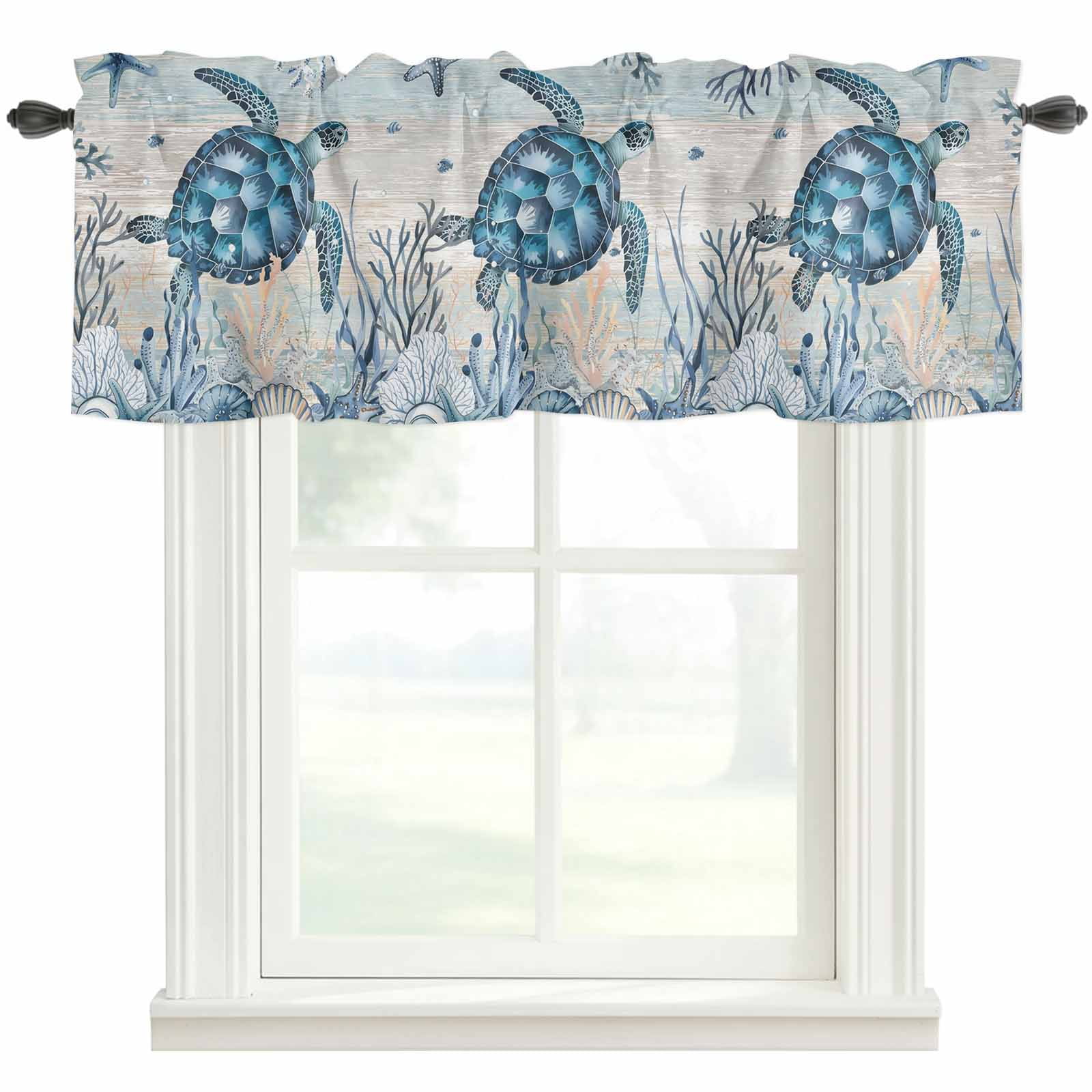 Sea Turtles Valances for Windows Marine Life Corals Shell Starfish ...