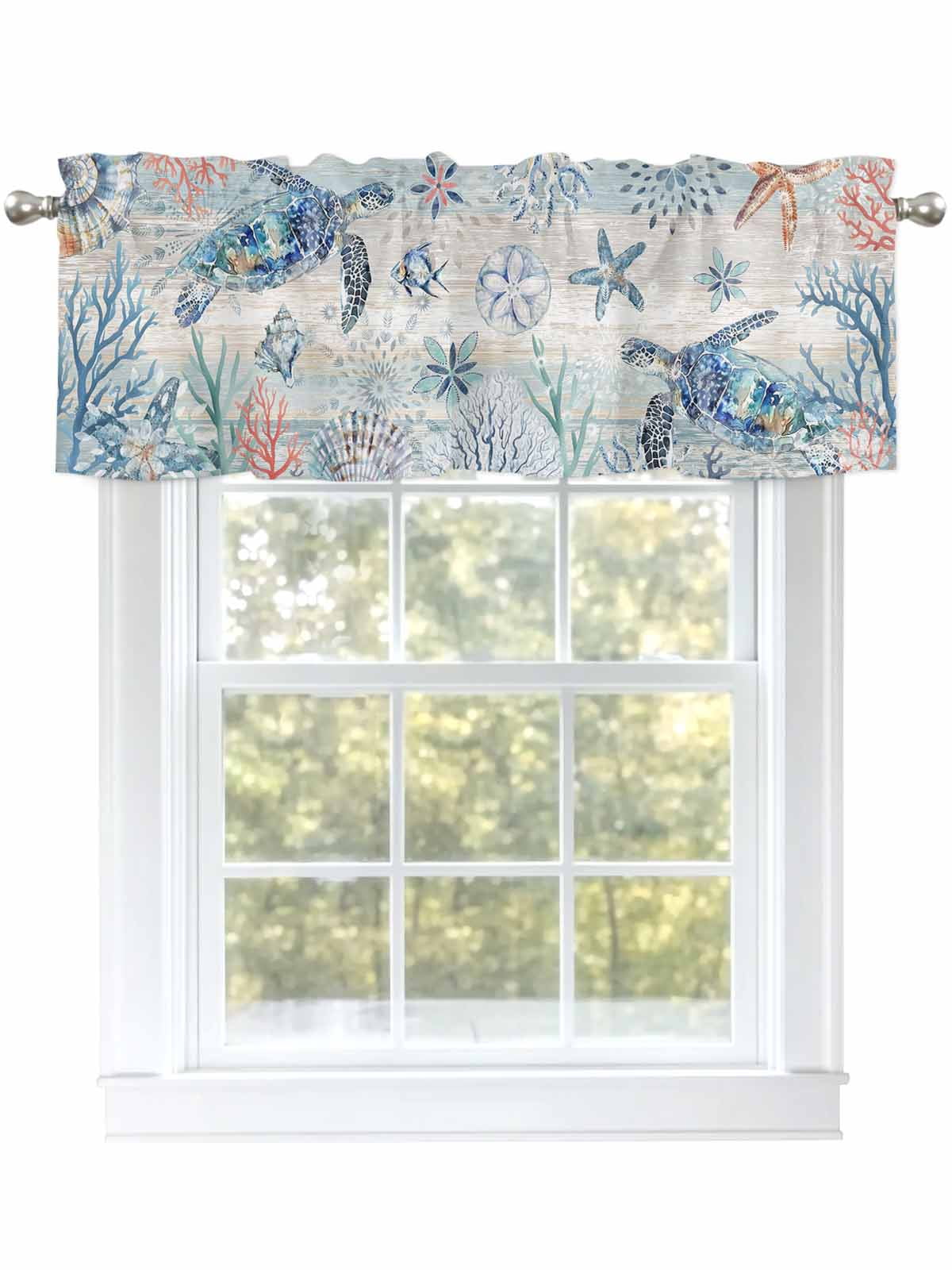 Sea Turtles Valances for Windows, Rod Pocket Kitchen Valance Curtains ...