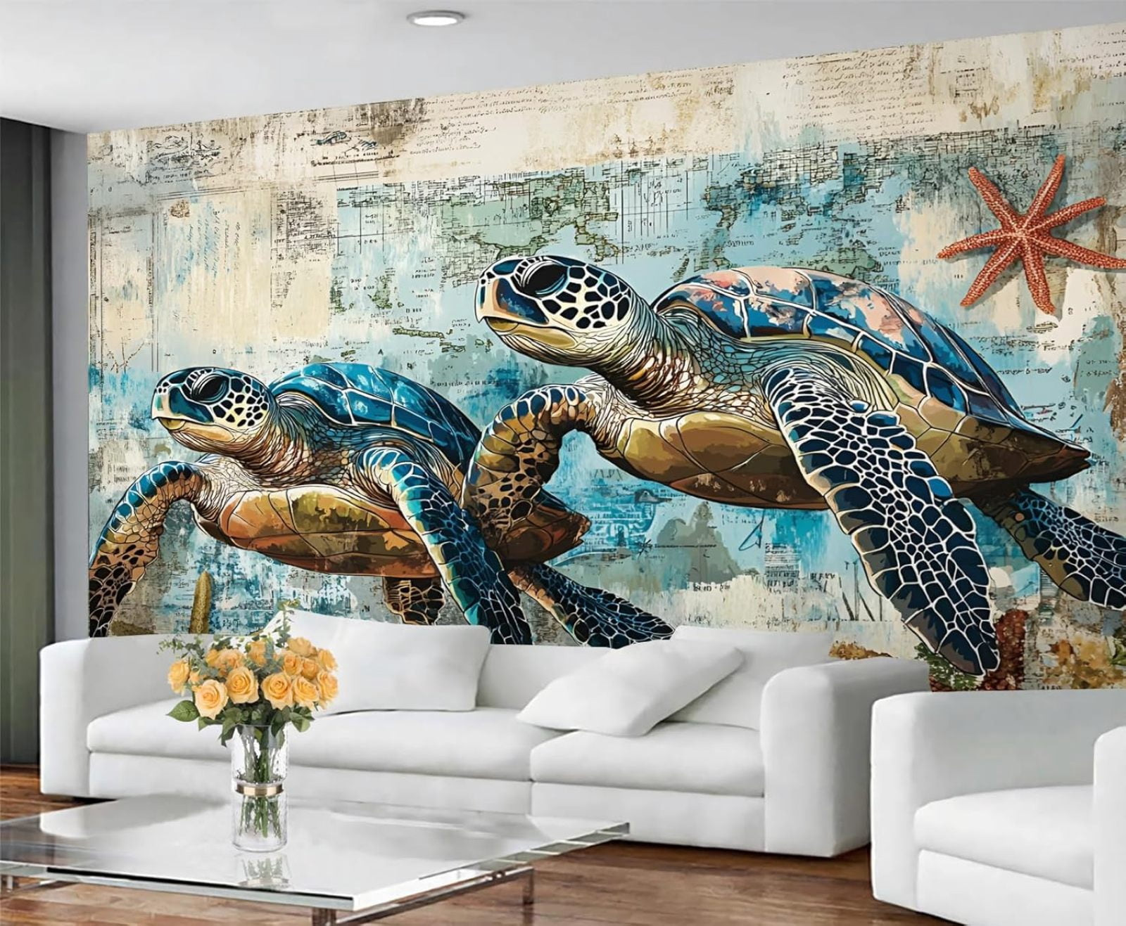 Sea Turtles Wall Mural - Marine Life Wall Murals, Vintage World Map Hd ...