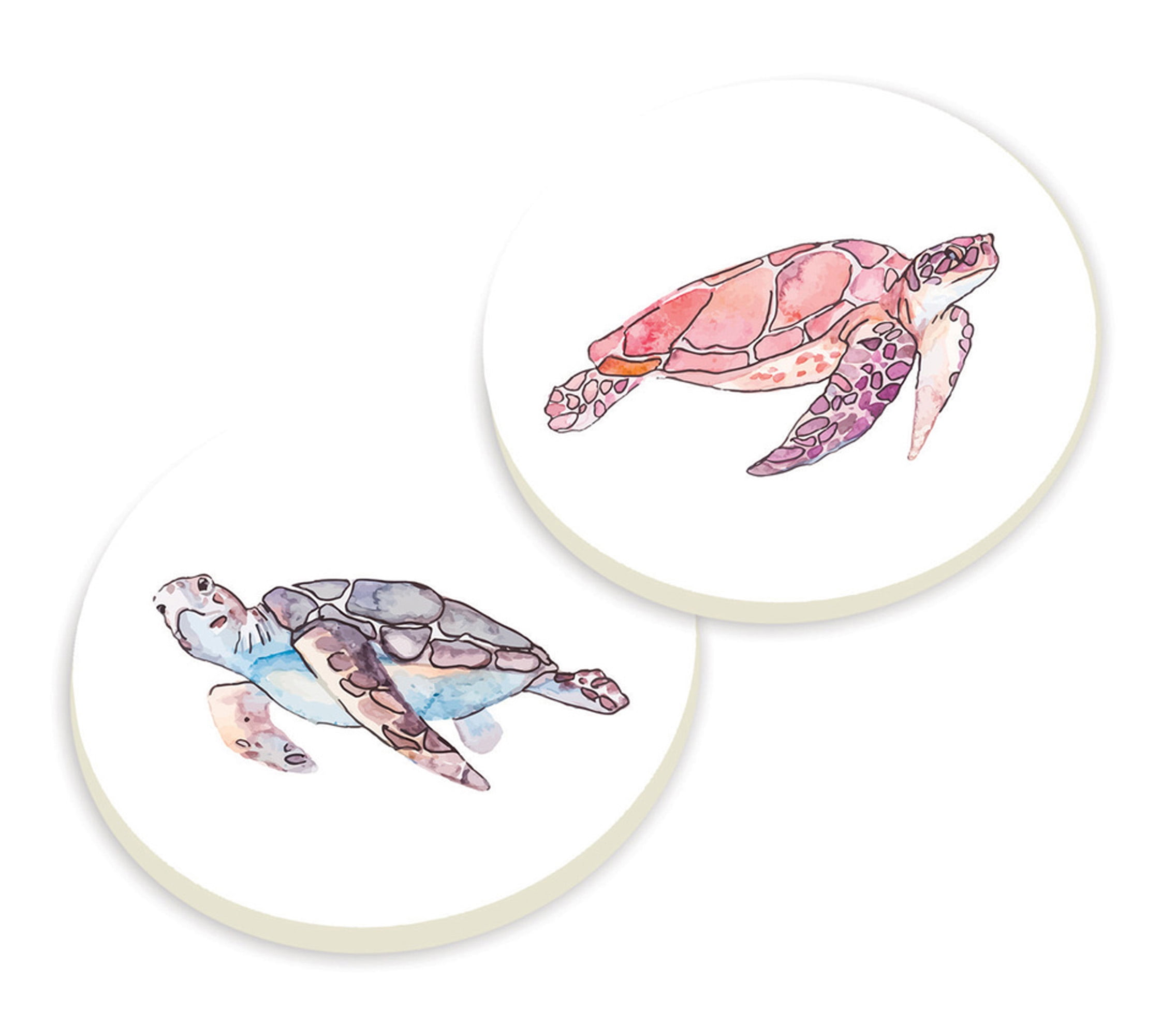 Sea Turtles Watercolor White 2.75 x 2.75 Absorbent Ceramic Car Coasters ...