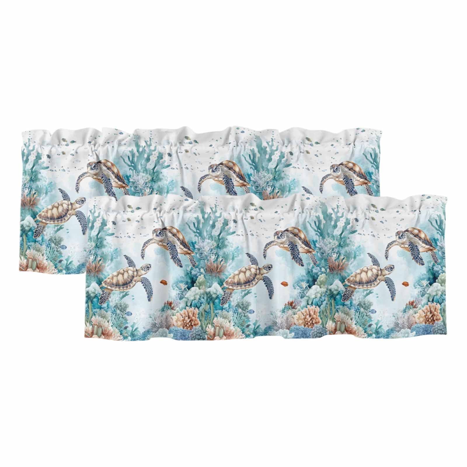 Sea Turtles Window Valance, Nautical Underwater Brown Teal Ocean Marine ...
