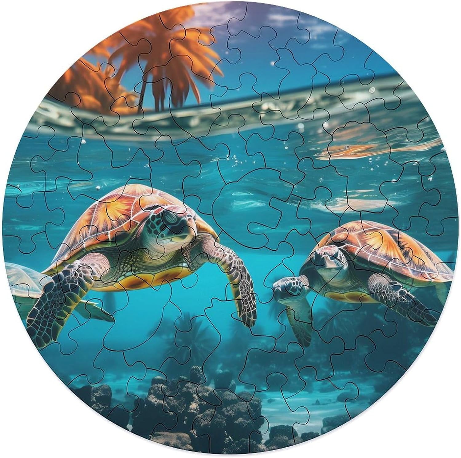 Sea Turtles and Palm Animal Shaped Jigsaw Puzzles Cute Wooden Puzzle ...