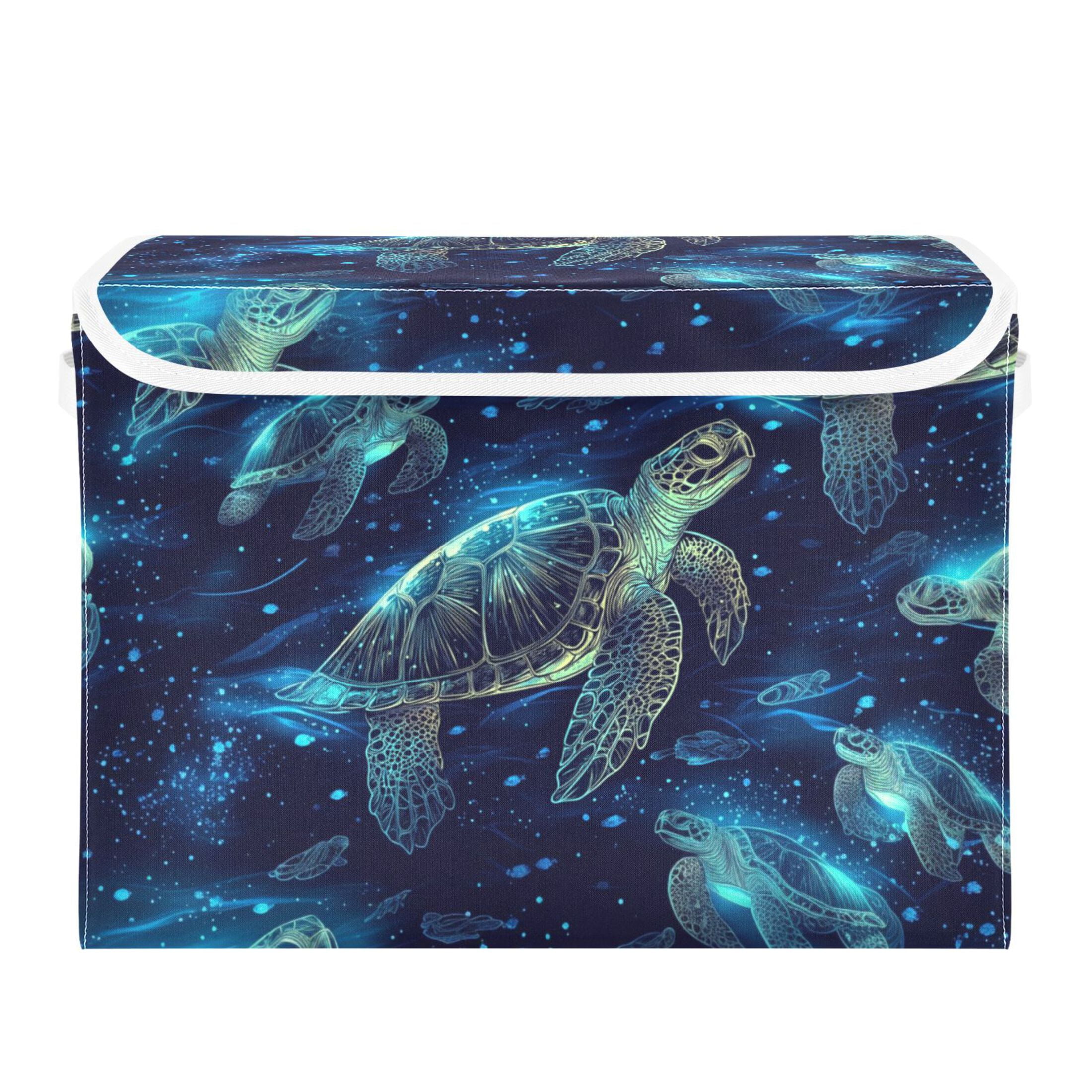 Sea Turtles in Blue Ocean Large Storage Bins with Linen Collapsible Lid ...