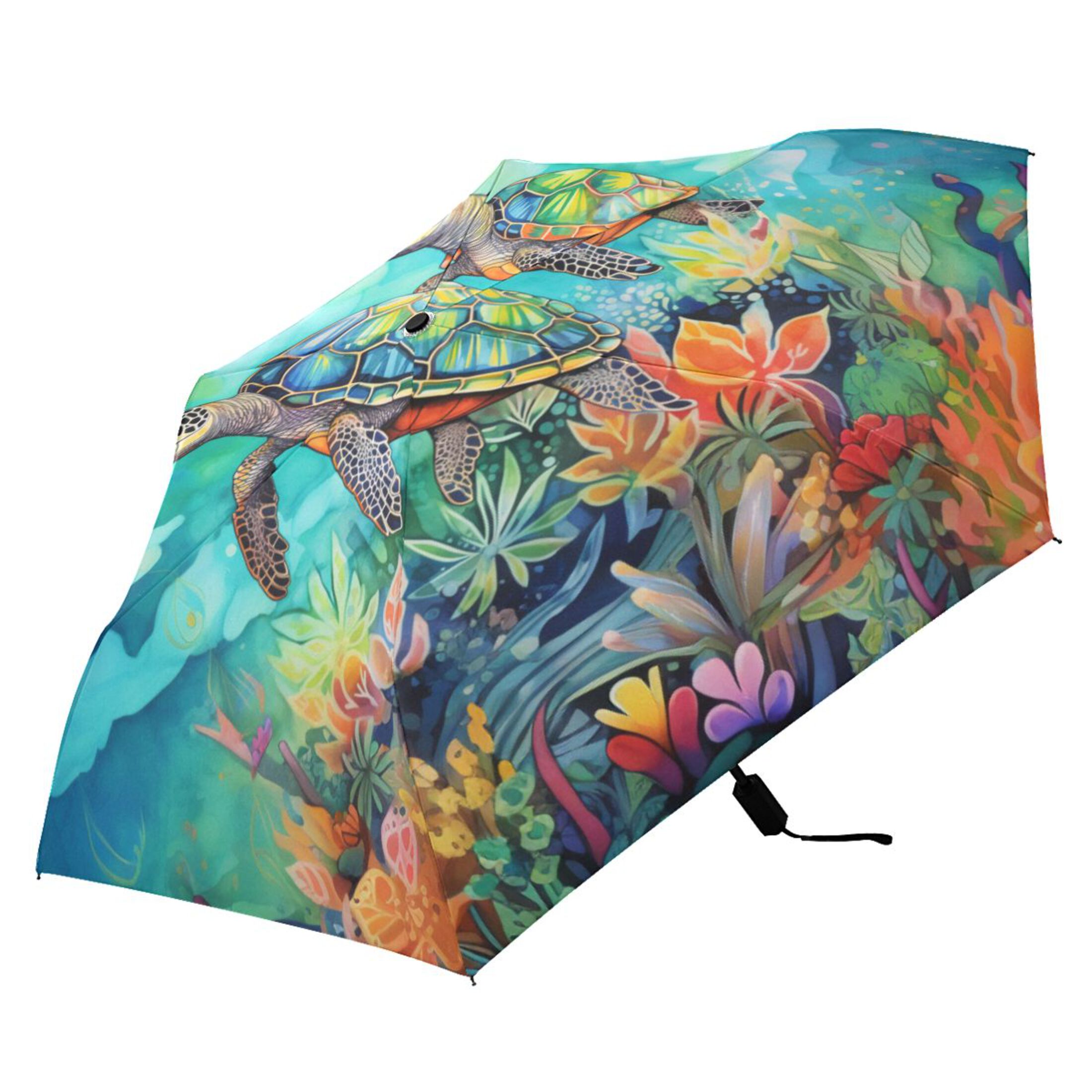 Sea Turtles in Ocean Compact Folding Umbrella for Rain Windproof Travel ...