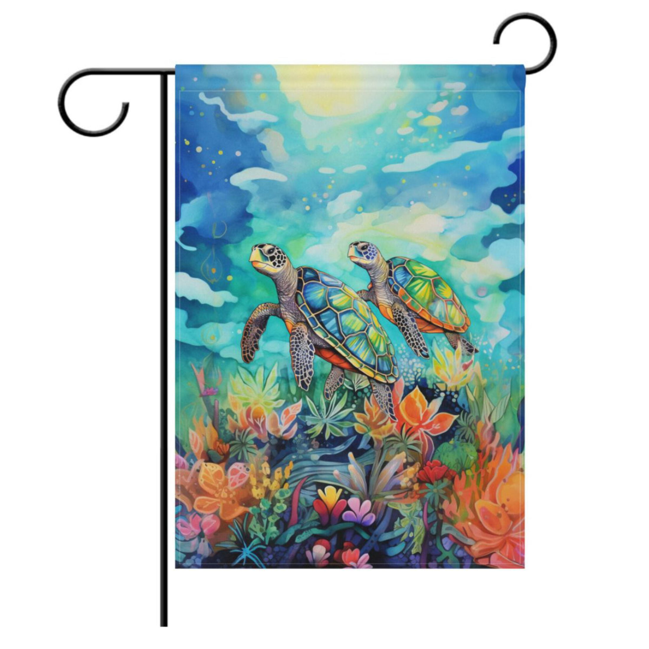 Sea Turtles in Ocean Garden Flag House Banner Double Sided Outdoor Yard ...