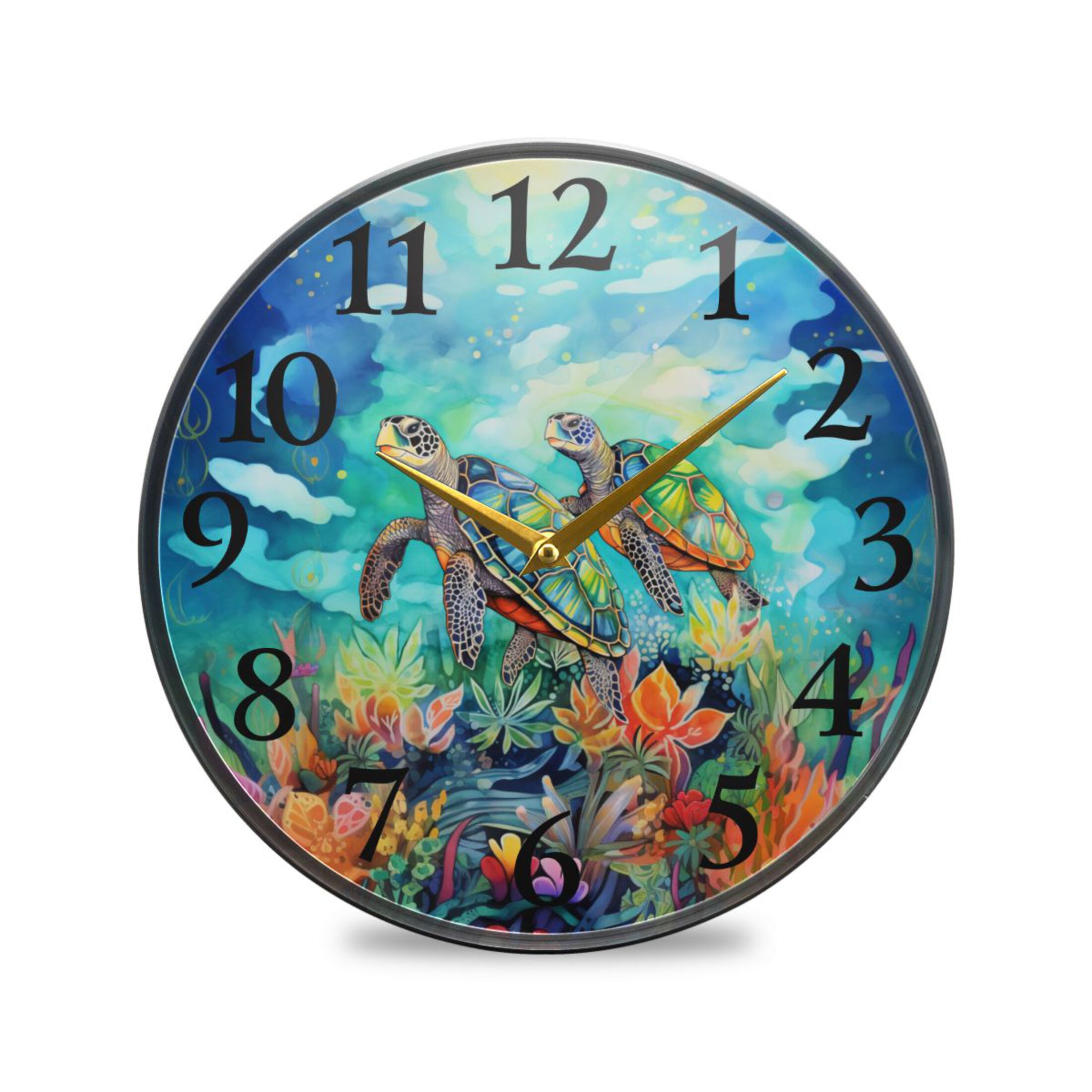Sea Turtles in Ocean Wall Clocks Battery Operated 11.9 Inch Round Clock ...
