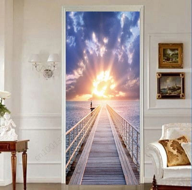 Sea View Beach Door Stickers Home Decoration Wallpaper Bedroom Living ...