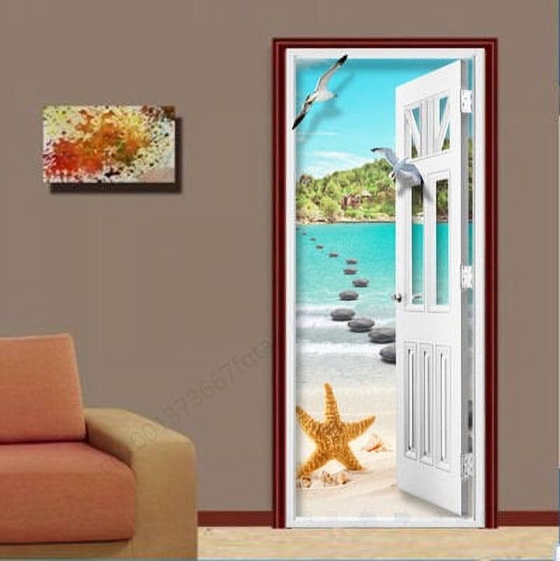 Sea View Beach Door Stickers Home Decoration Wallpaper Bedroom Living ...