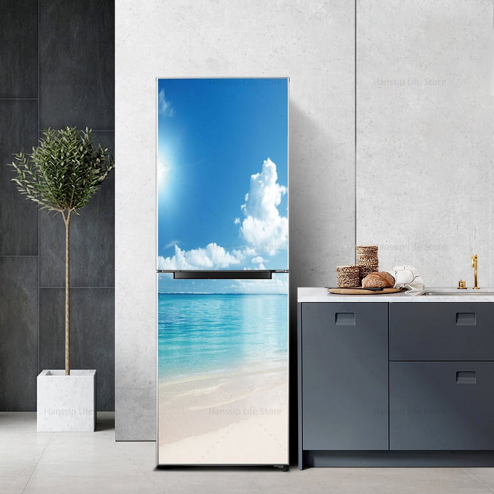 Sea View Scenery Refrigerator Sticker Full Door Cover Waterproof PVC ...