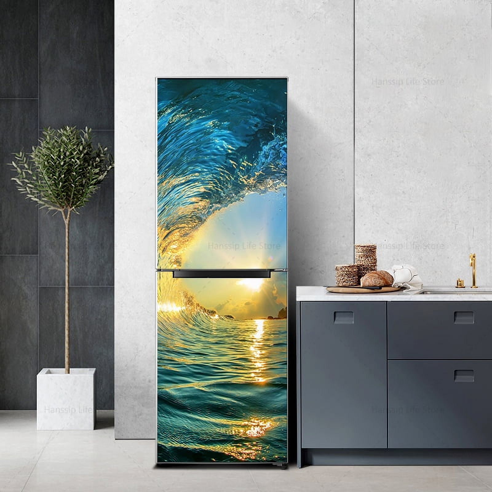 Sea View Scenery Refrigerator Sticker Full Door Cover Waterproof PVC ...
