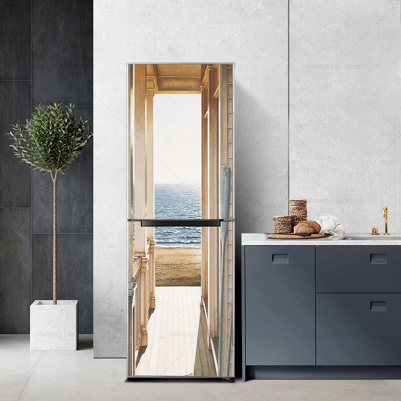 Sea View Scenery Refrigerator Sticker Full Door Cover Waterproof PVC ...