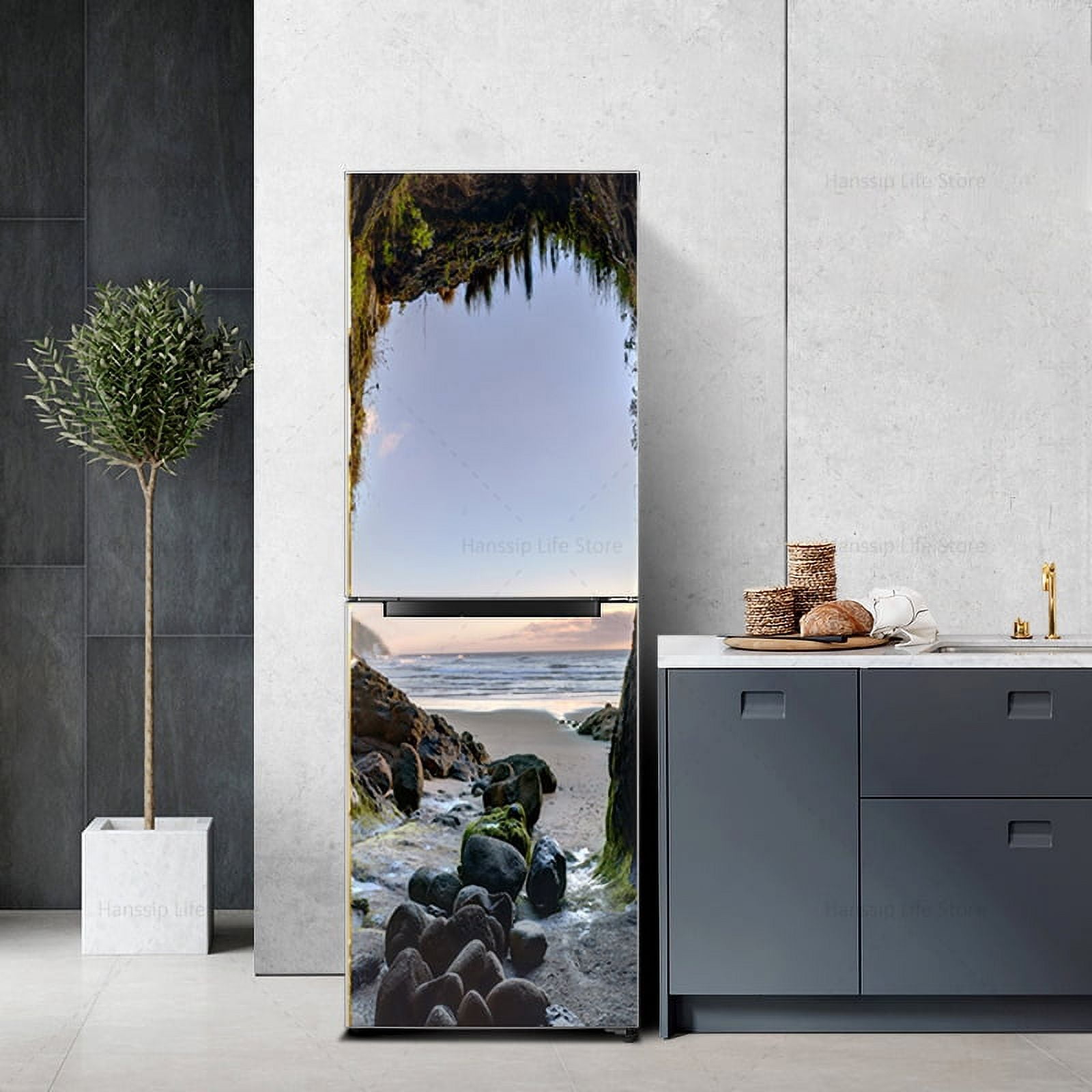 Sea View Scenery Refrigerator Sticker Full Door Cover Waterproof PVC ...