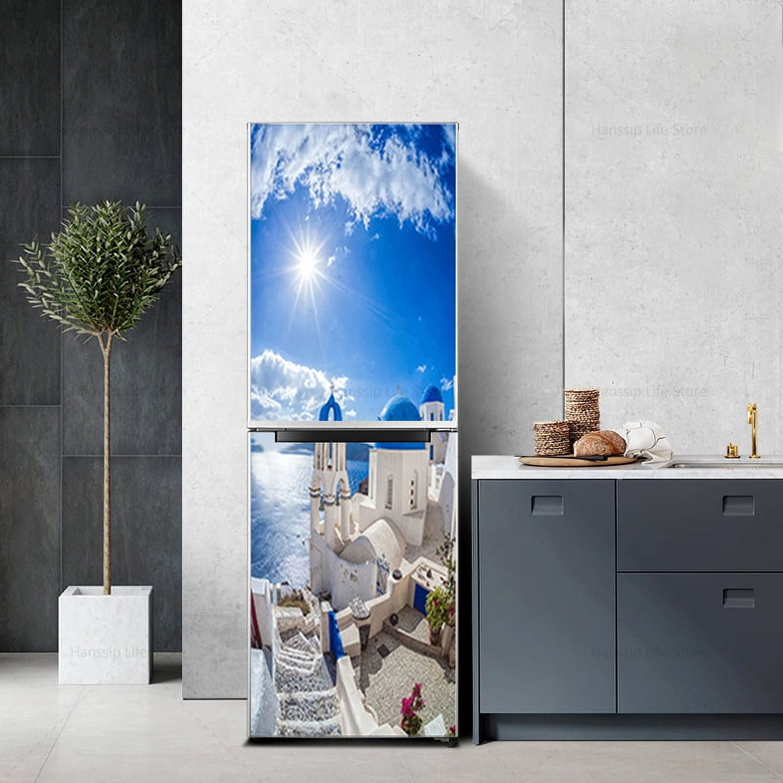 Sea View Scenery Refrigerator Sticker Full Door Cover Waterproof PVC ...