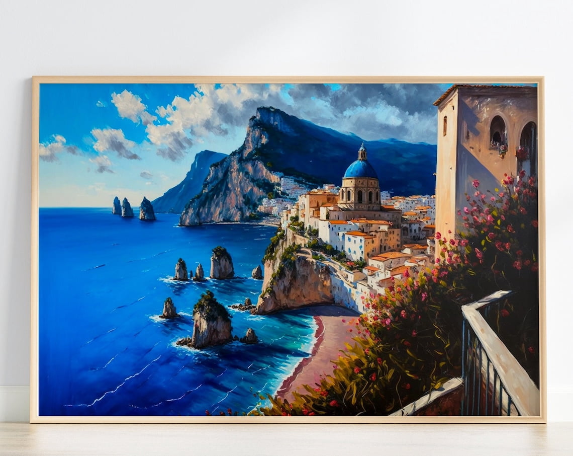 Sea Wall Art Print Amalfi Coast Contemporary Housewarming Gift Italian ...