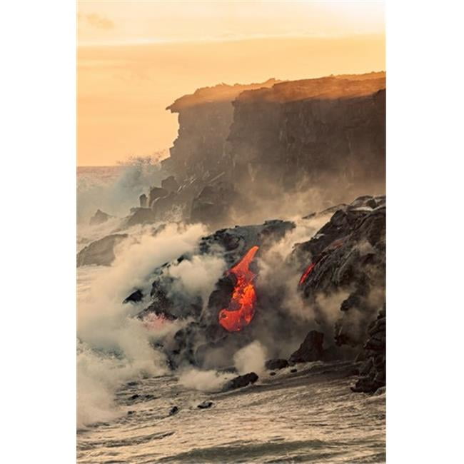 Sea Water & Molten Rock Splatter Together As A Wave Crashes Onto The ...