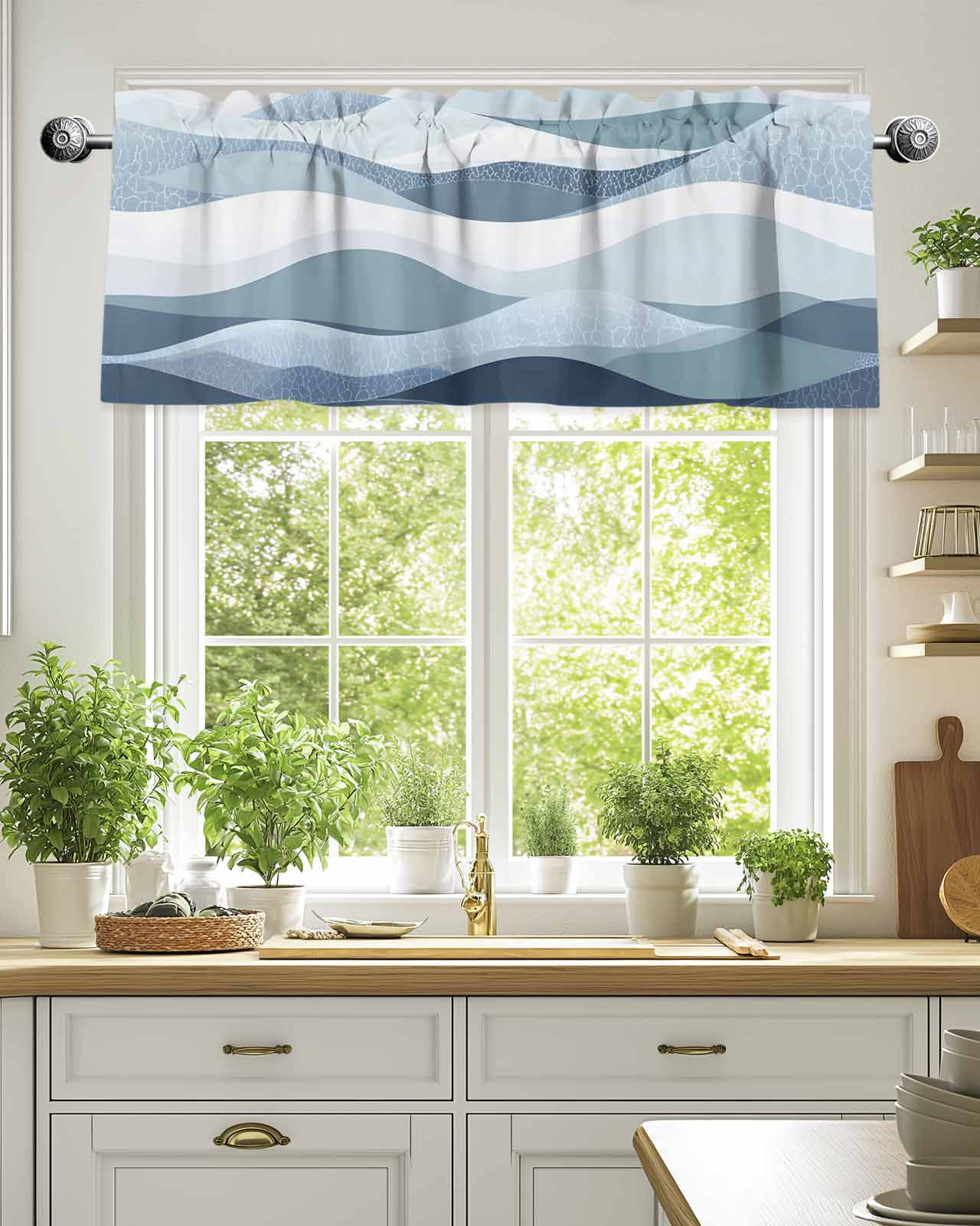 Sea Water Ripple Stripe Gradient Valances for Windows,Kitchen Valance ...
