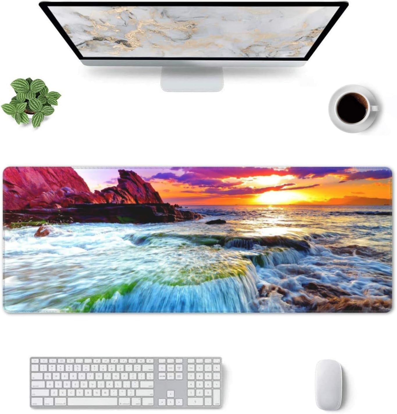 Sea Waterfall Scenery Gaming Mouse Pad Large Mouse Pad (31.5x11.8 Inch ...