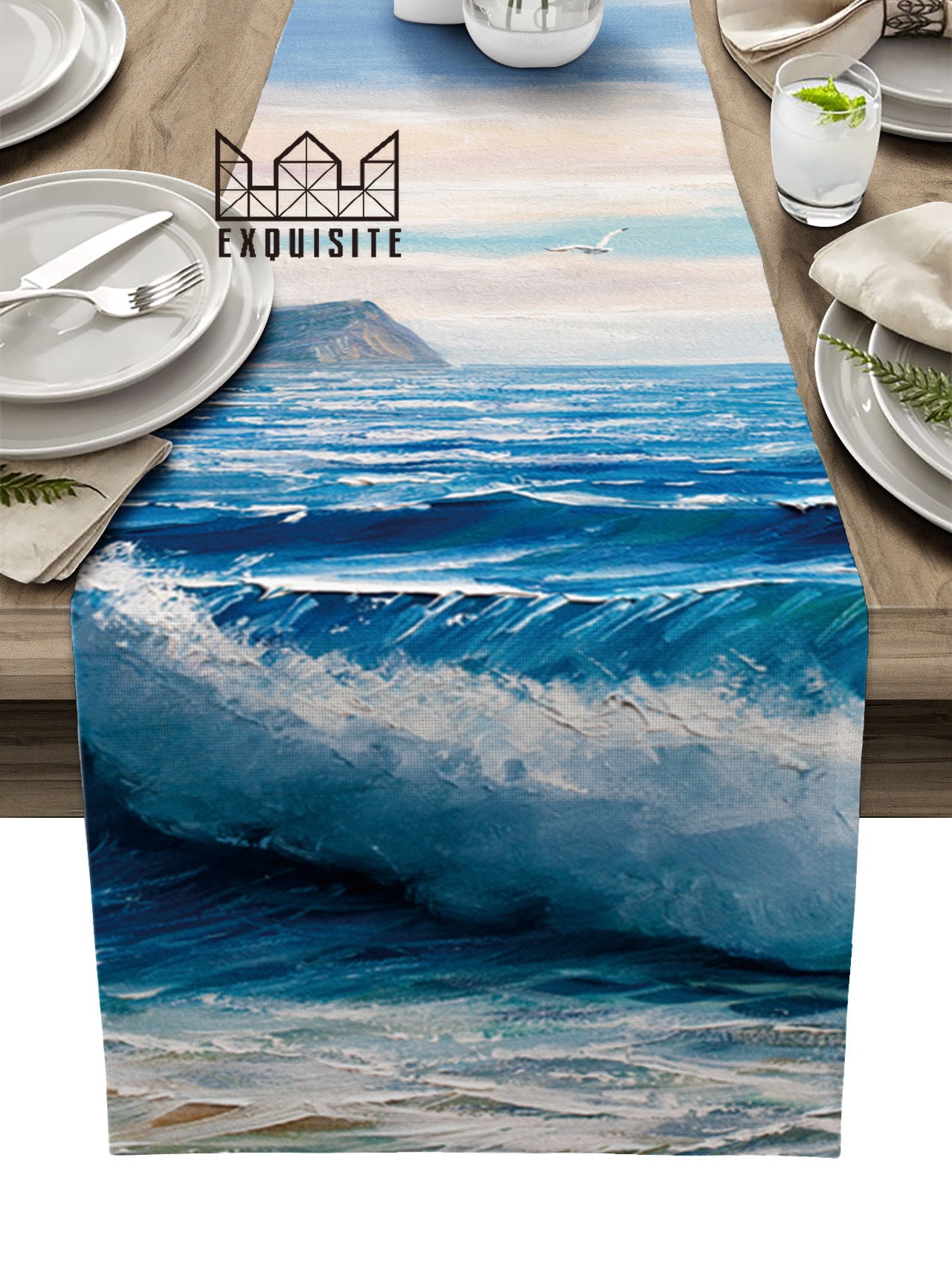 Sea Wave Beach Oil Painting Table Runner ration Home r Dinner Table ...