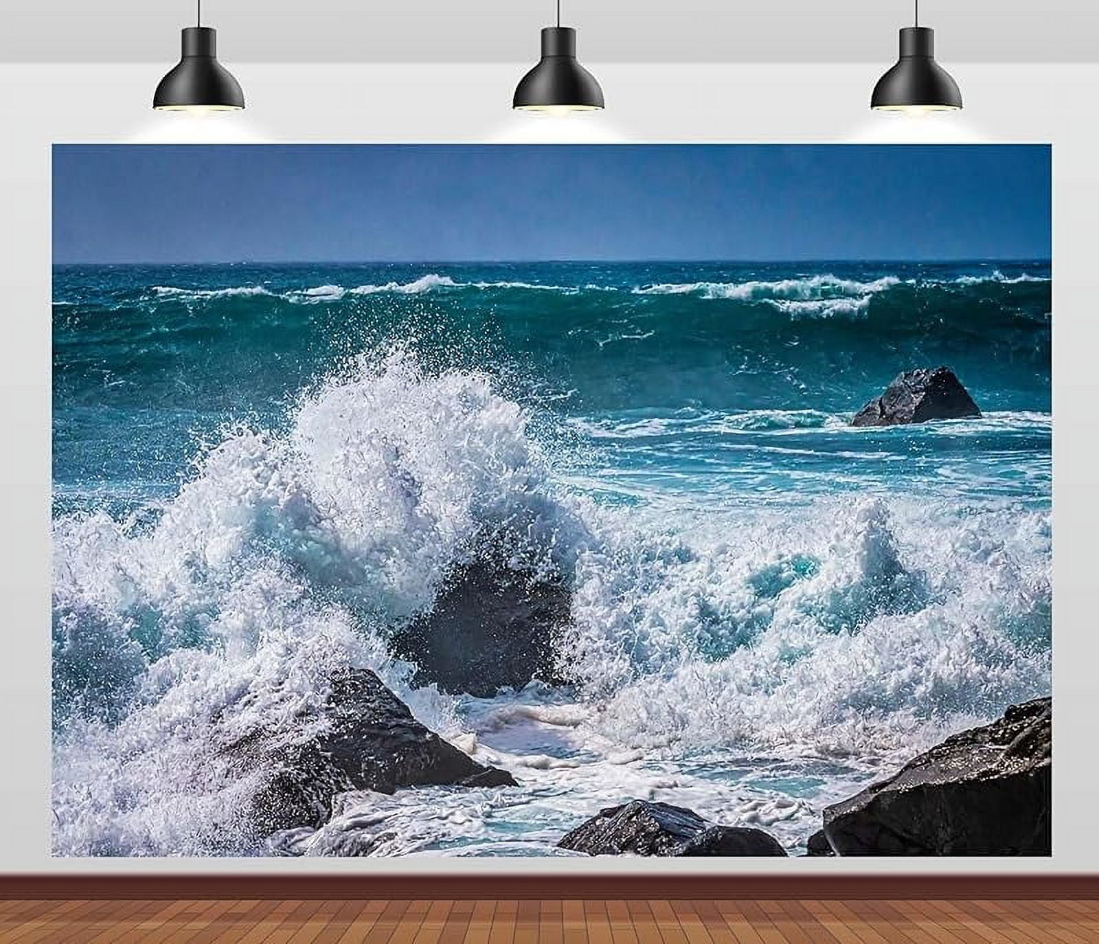 Sea Wave Breaking Rock Backdrops Ocean Waves Photography Background ...