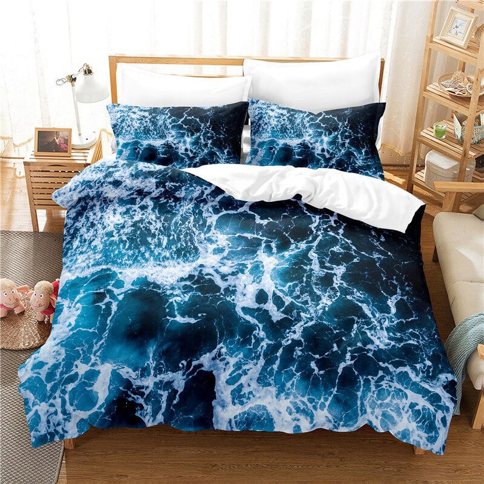 Sea Wave Duvet Cover King/ Size 3D Blue Ocean Spray Waves Bedding Set ...