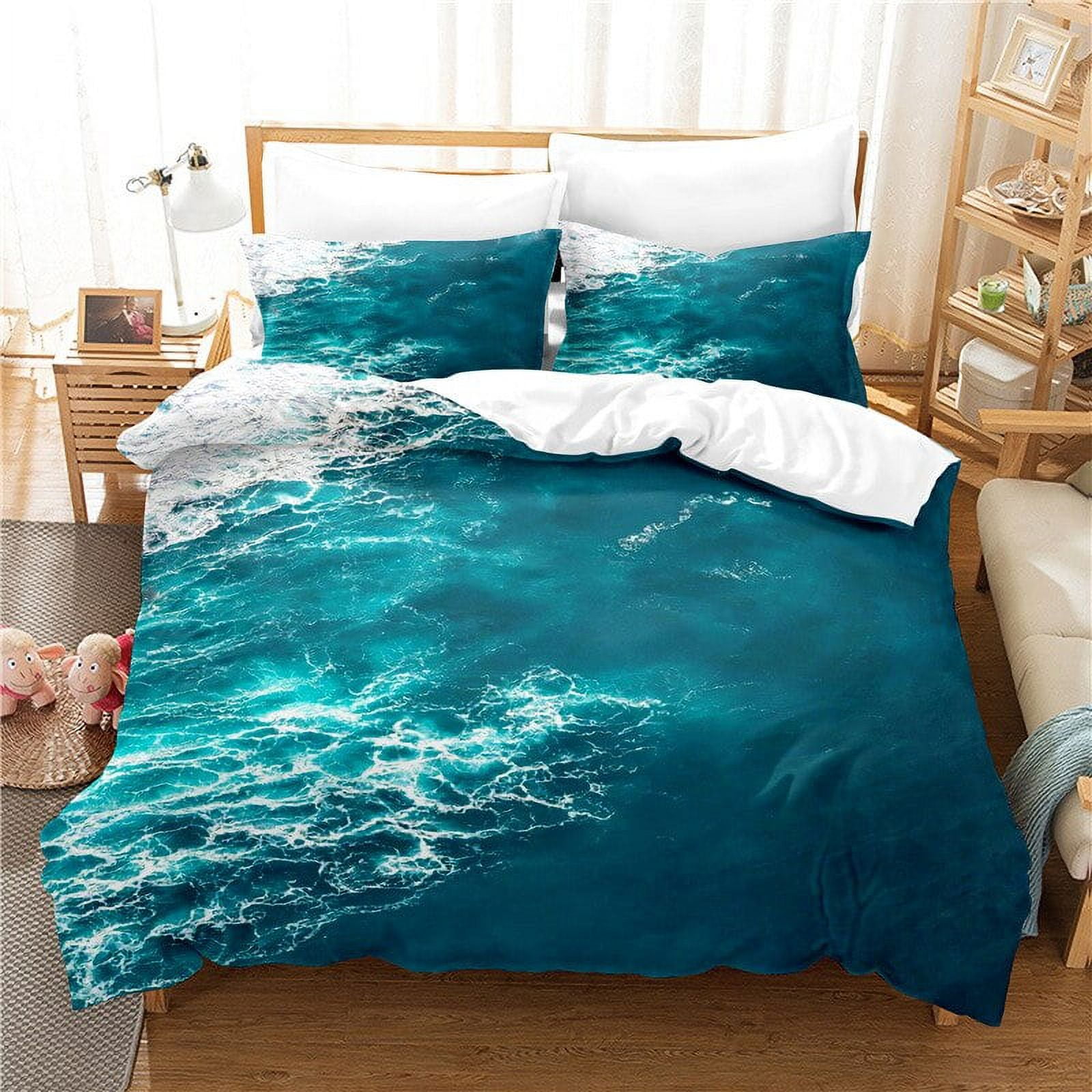 Sea Wave Duvet Cover King/ Size 3D Blue Ocean Spray Waves Bedding Set ...