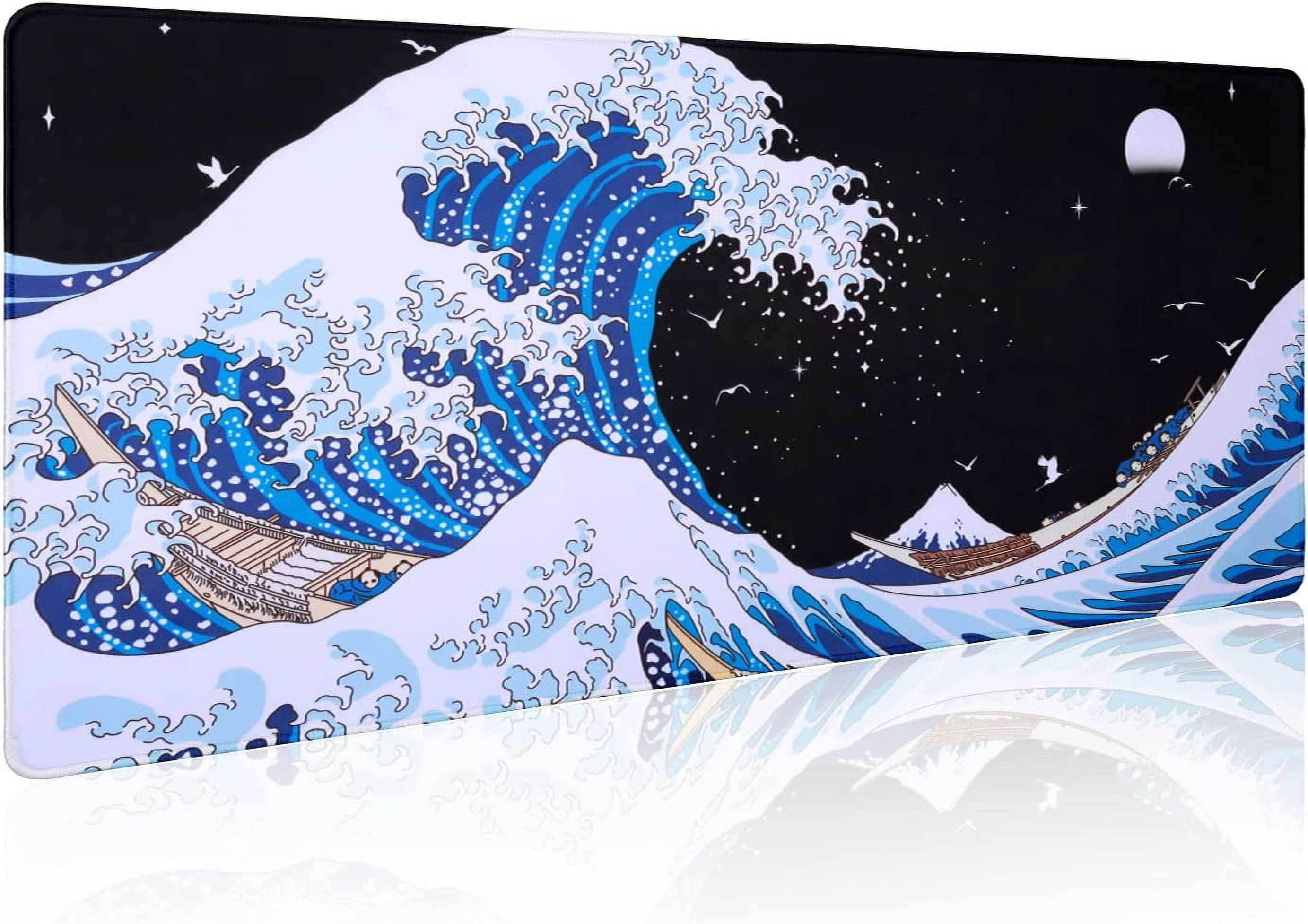 Sea Wave Japanese Art XL Extended Desk Mat Mouse Pad 31.5×11.8 Inches ...