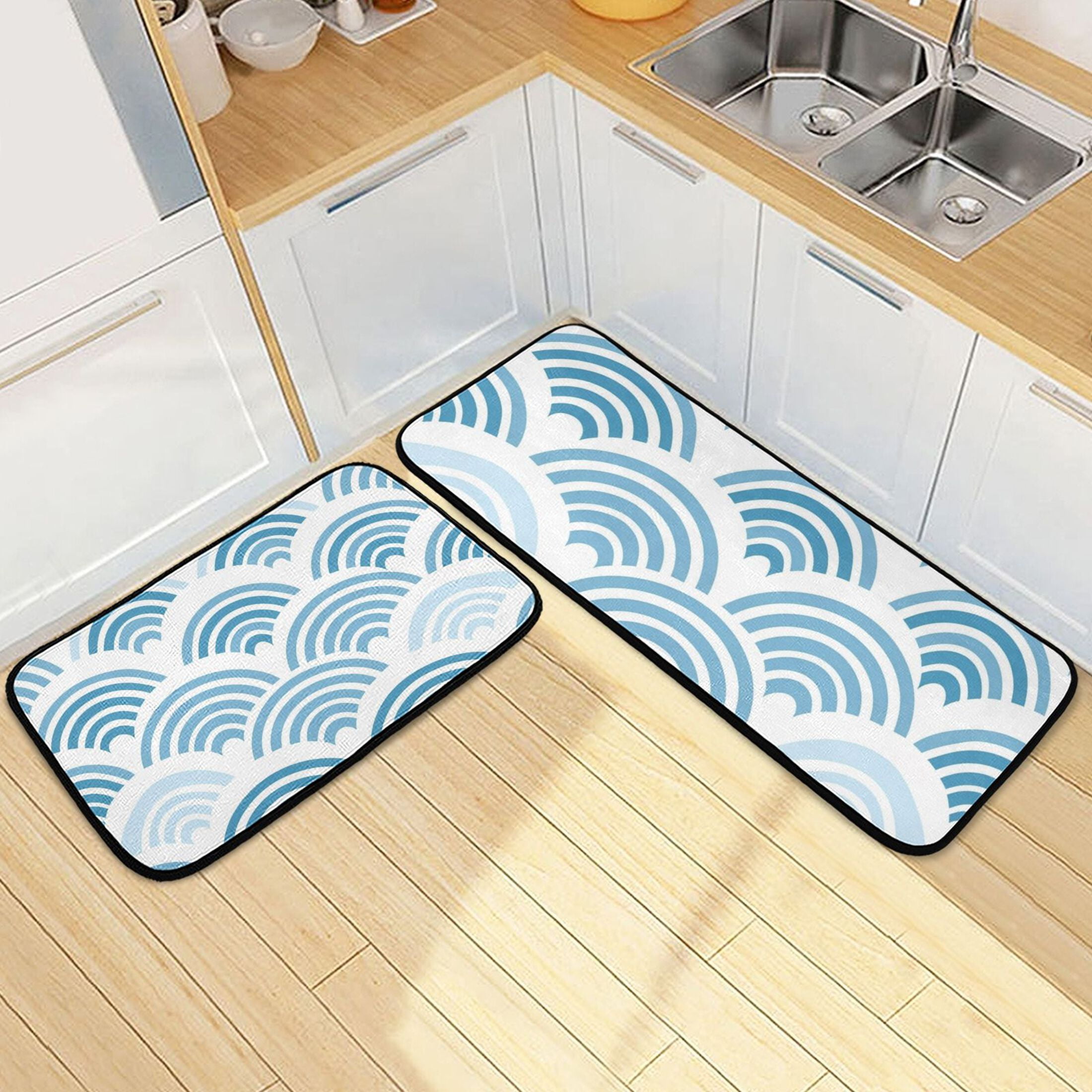 Sea Wave Kitchen Rugs Set of 2 Non Slip Floor Foam Mat Cushioned Soft ...