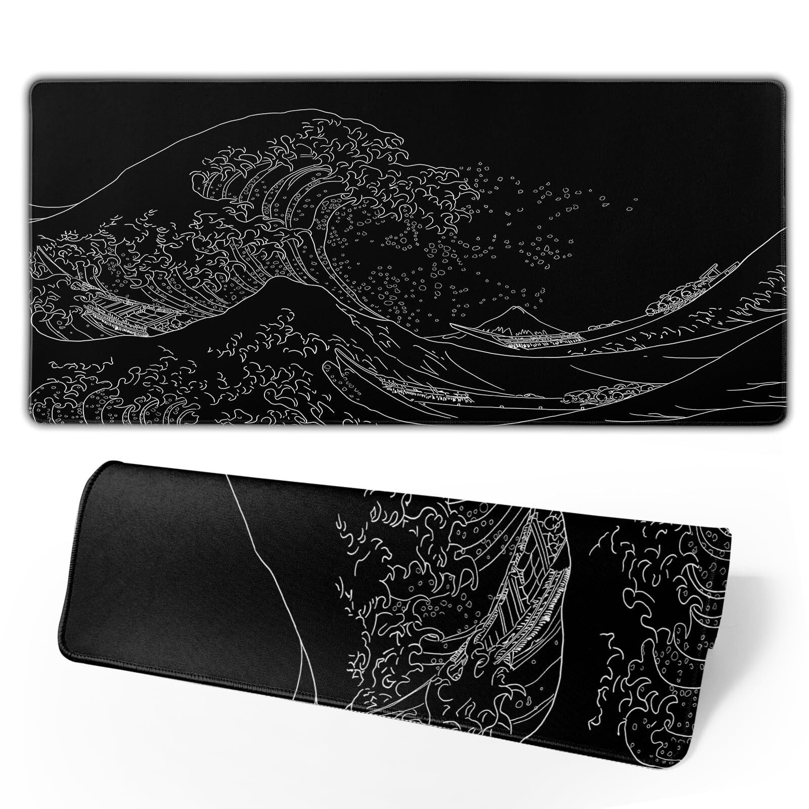 Sea Wave Large Mouse Pad, Anime Black Gaming, Extended Kanagawa Mat ...