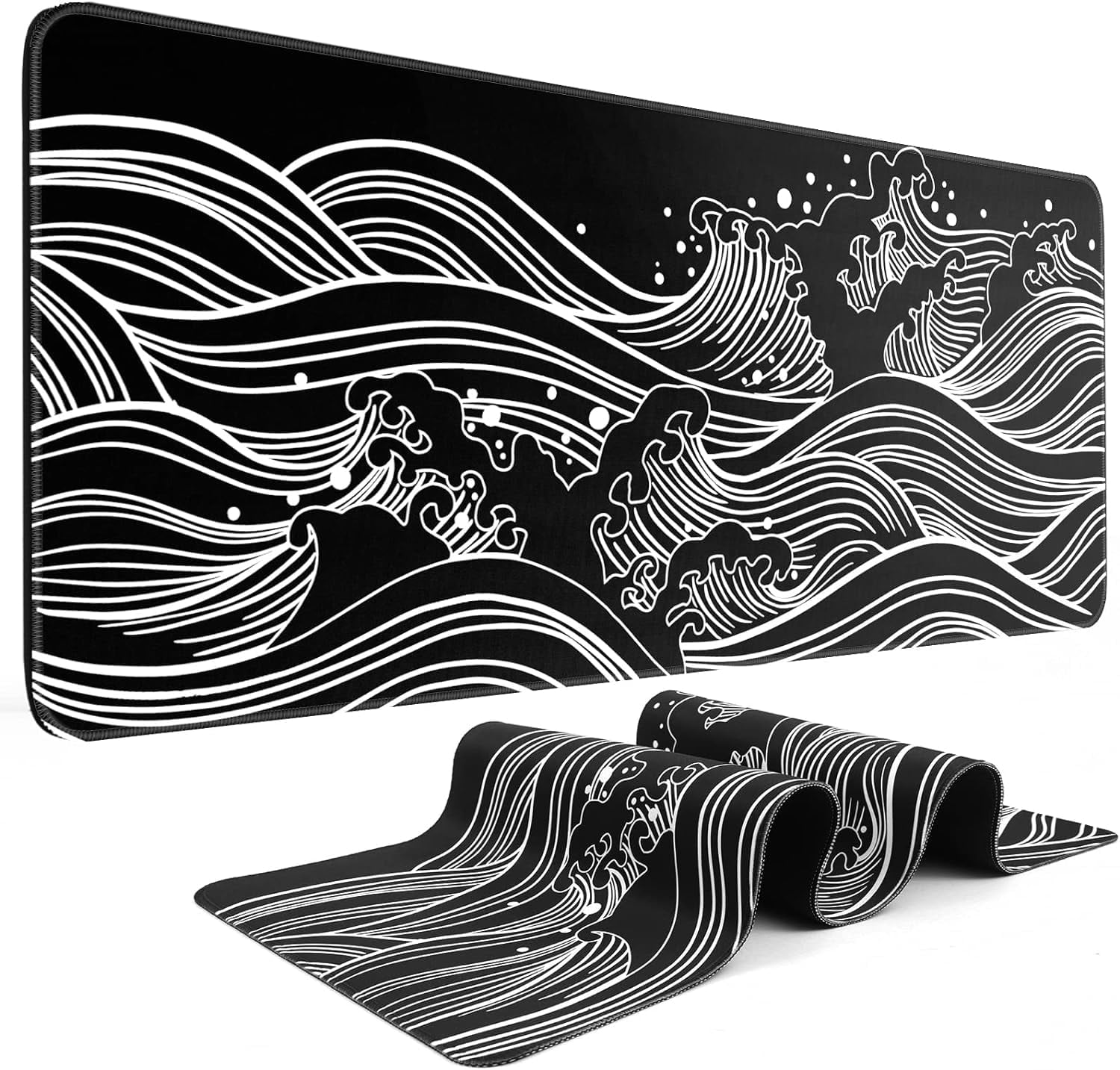 Sea Wave Mouse Pad Large Desk Pad 31.5 x 11.8in Black and White Mouse ...