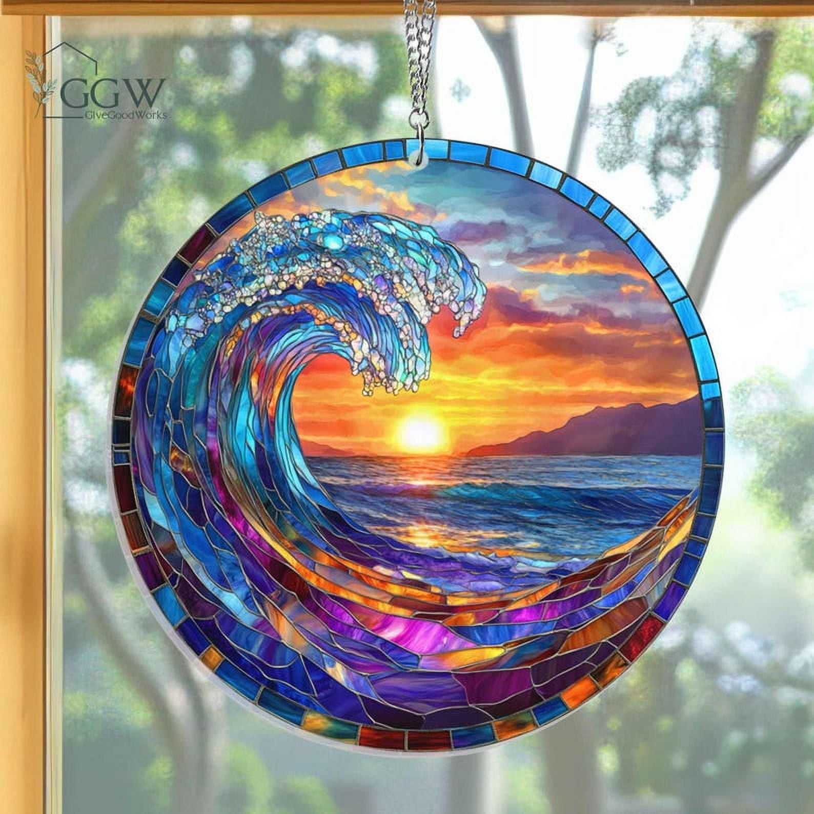 Sea Wave Suncatcher, Ocean Suncatcher Hanging Window, Wave Ornament ...